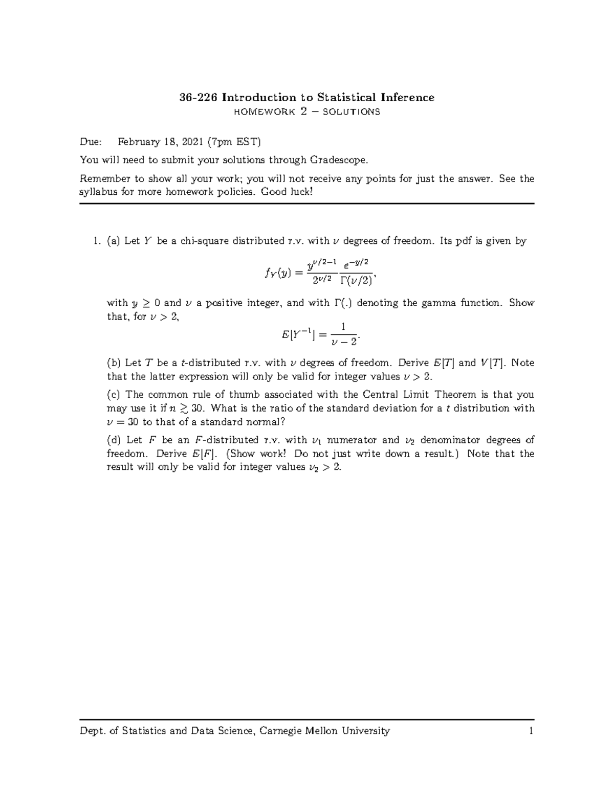 Homework 2 solutions - Lecture notes 4 - 36-226 Introduction to ...