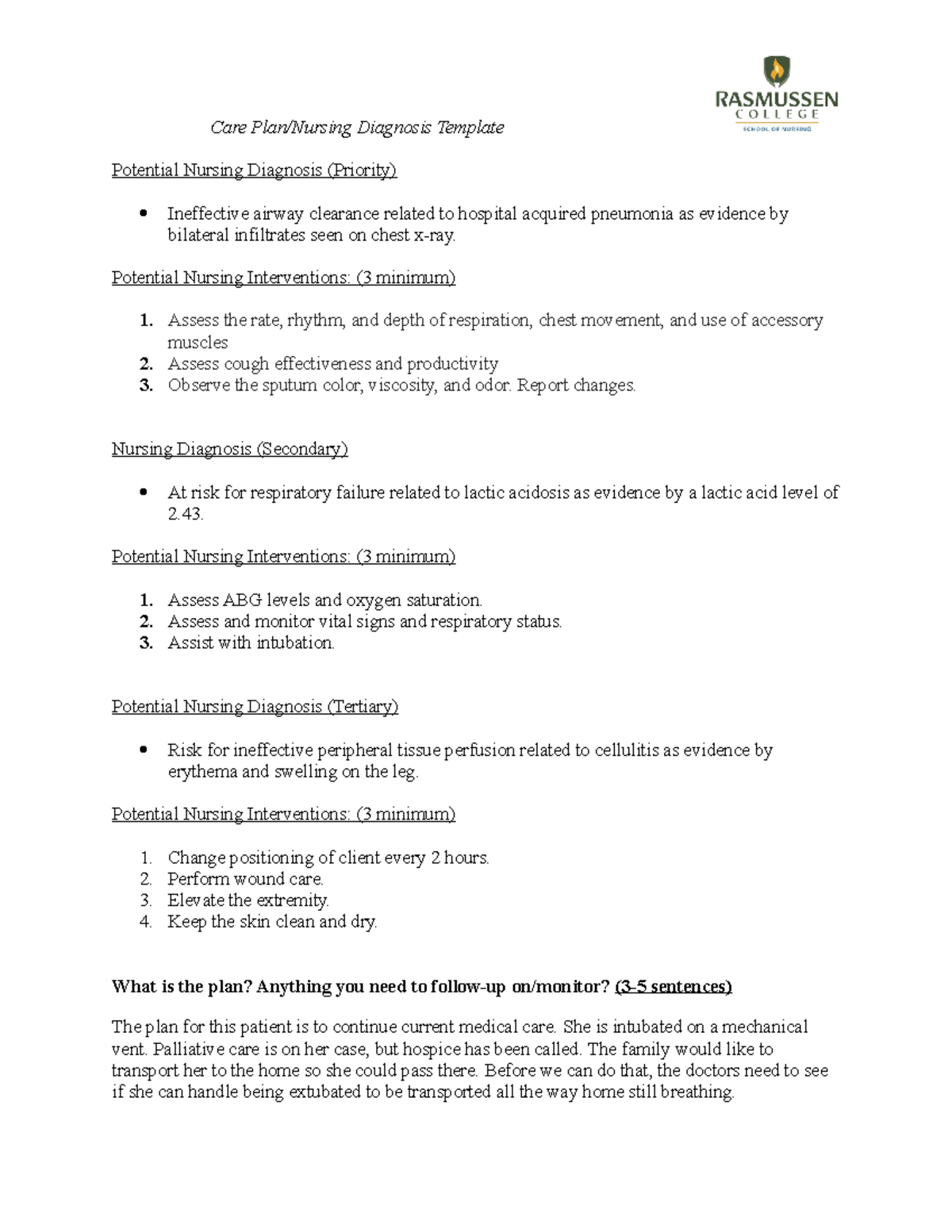 Care Plan - care plan for clinical - Care Plan/Nursing Diagnosis ...