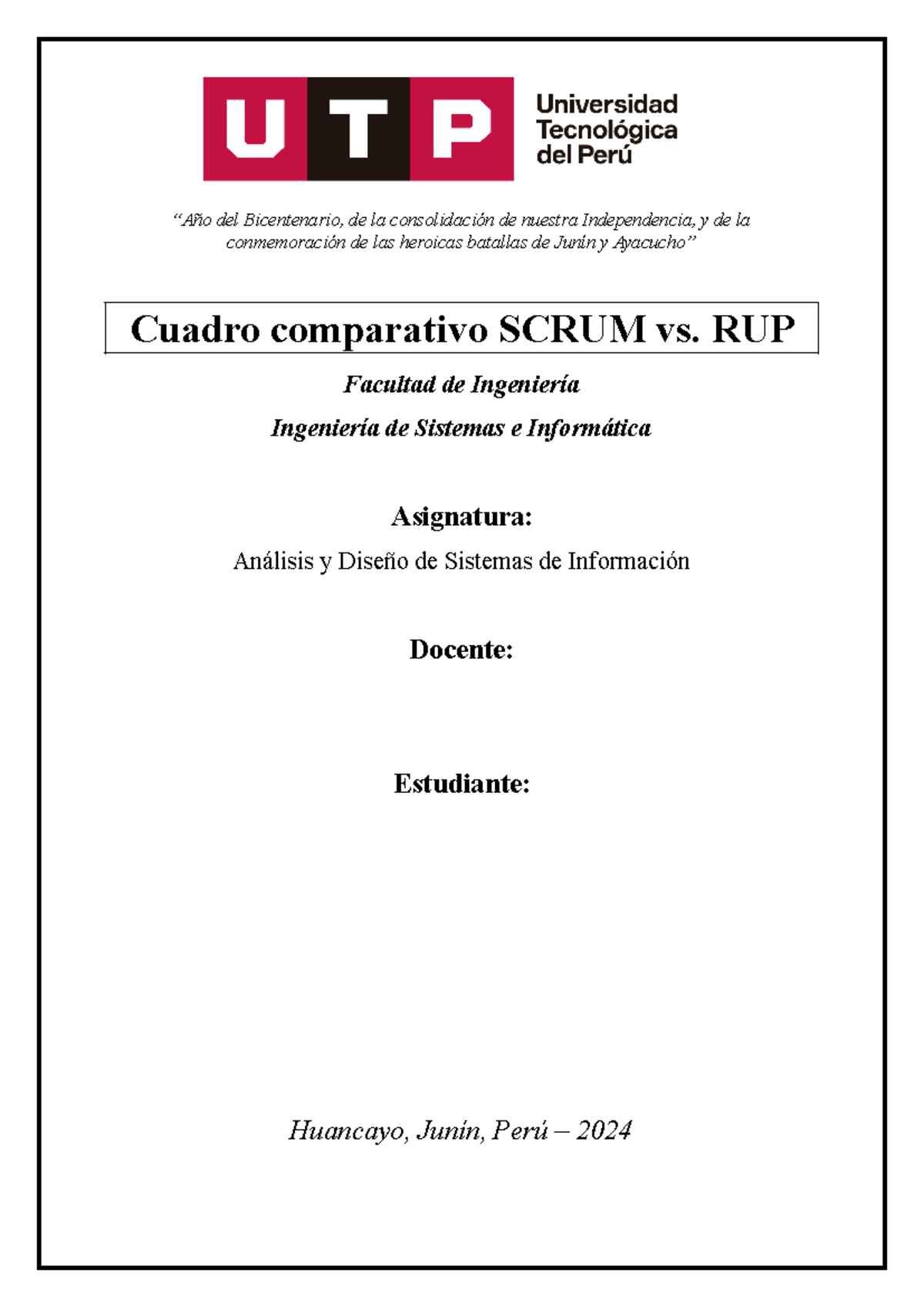 Cuadro Comparativo Scrum vs. RUP - “Año del Bicentenario, de la ...
