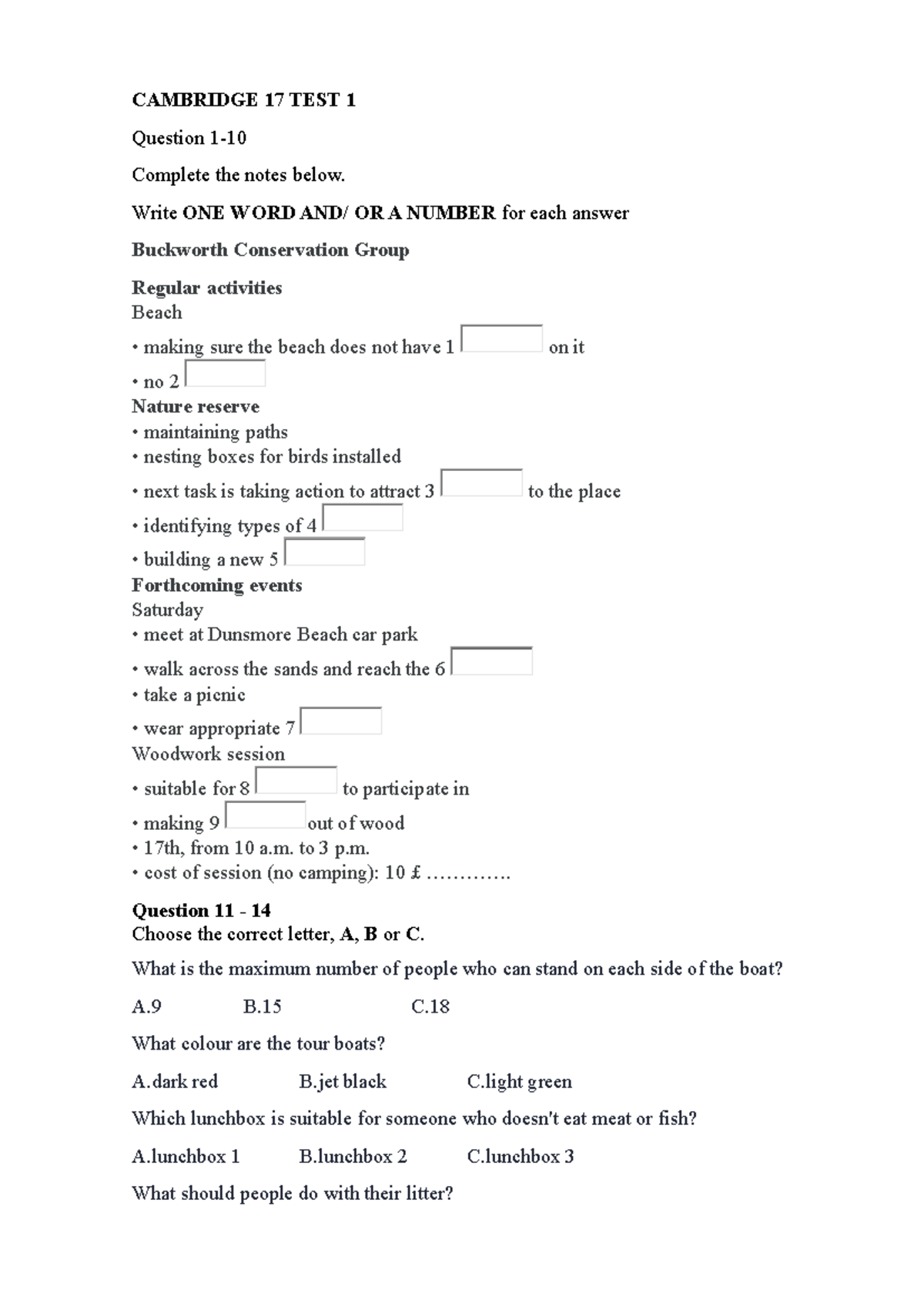 Cambridge 17 TEST 1 - Nuce 1 - CAMBRIDGE 17 TEST 1 Question 1- Complete ...