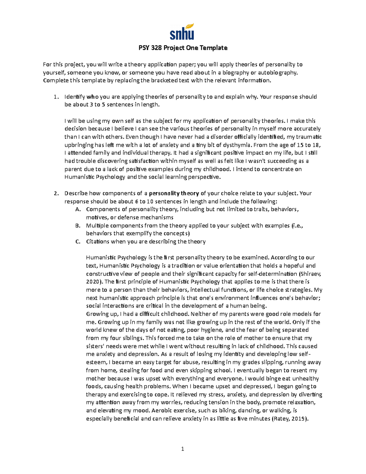 PSY 328 Project One Completed - PSY 328 Project One Template For this ...