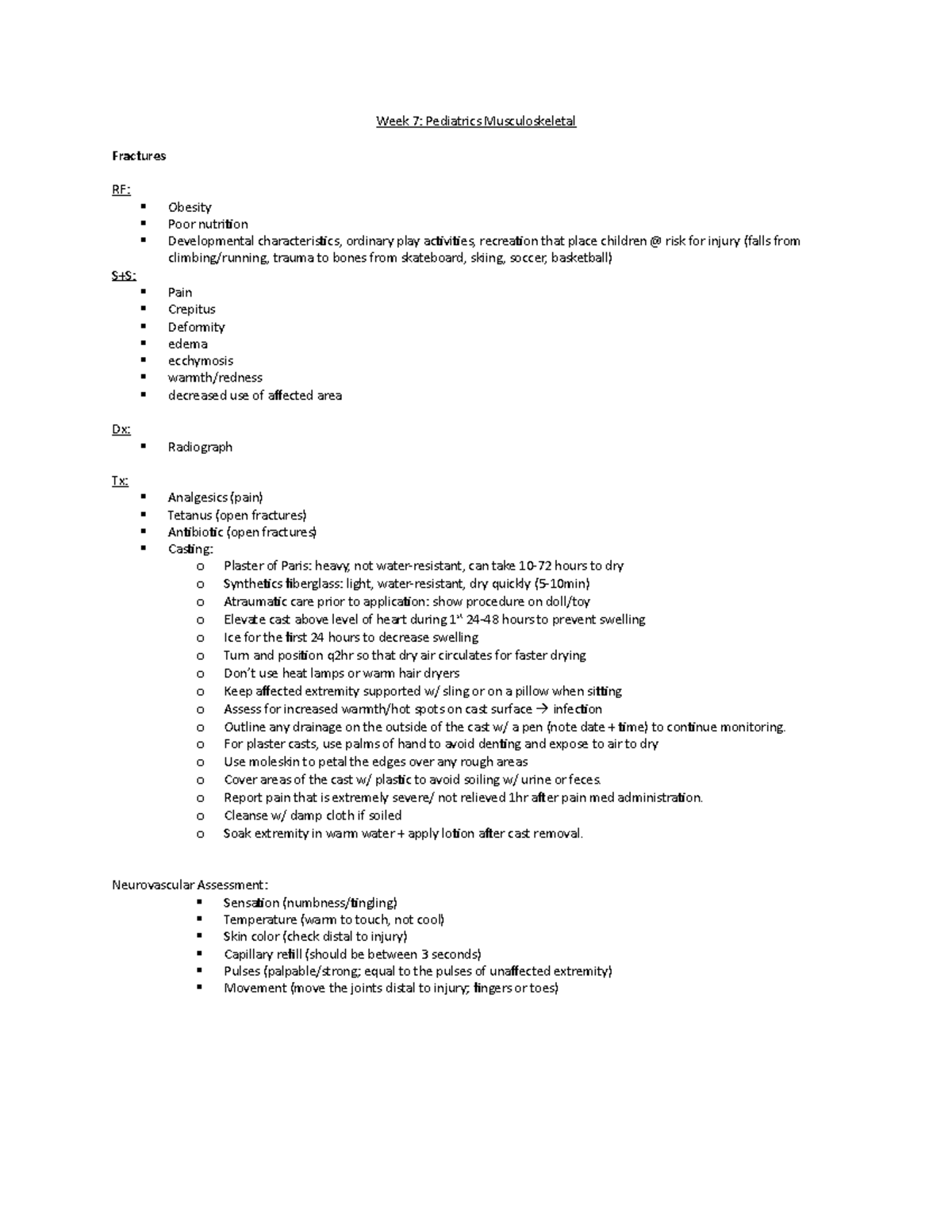 W7notes - GI pediatrics - Week 7: Pediatrics Musculoskeletal Fractures ...