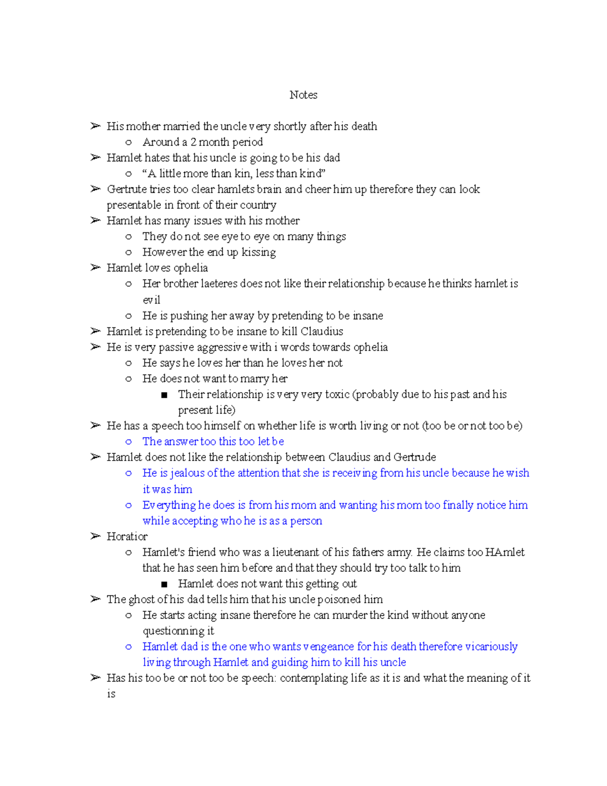 Hamlet Notes From Book - Notes His mother married the uncle very ...