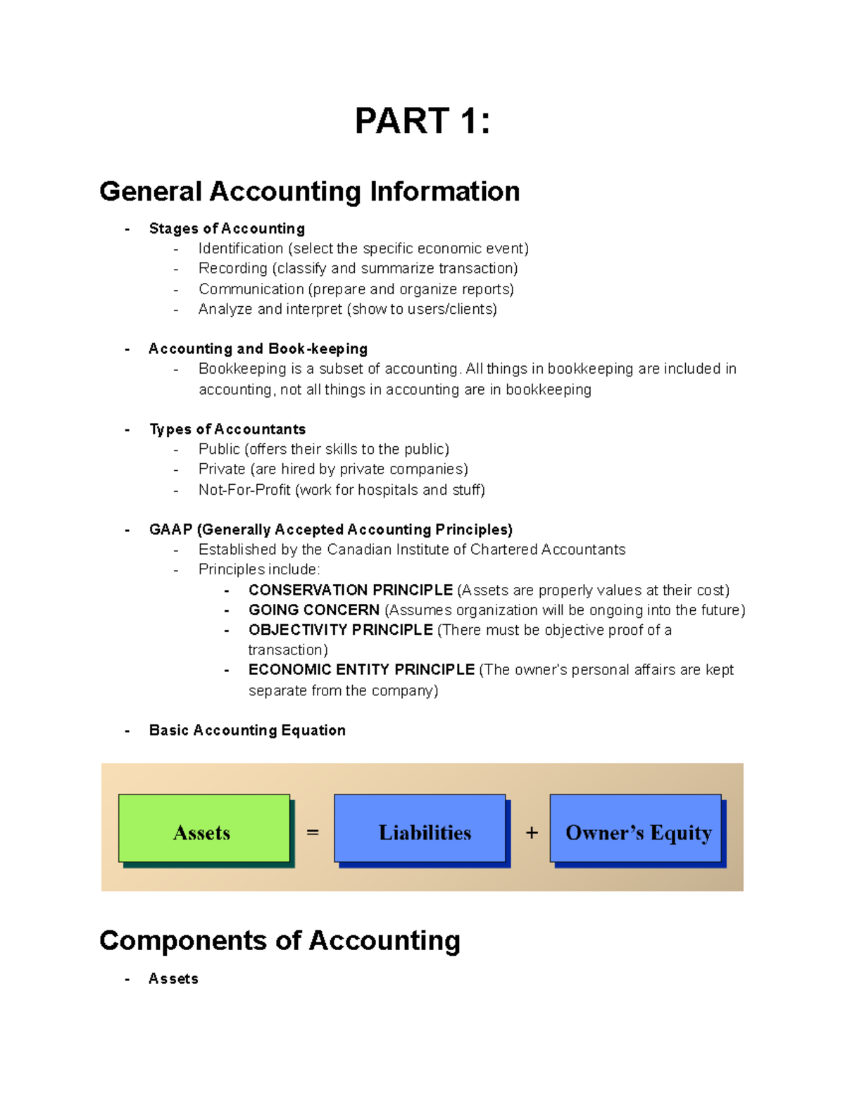 BAT4M - Notes - PART 1: General Accounting Information Stages of ...