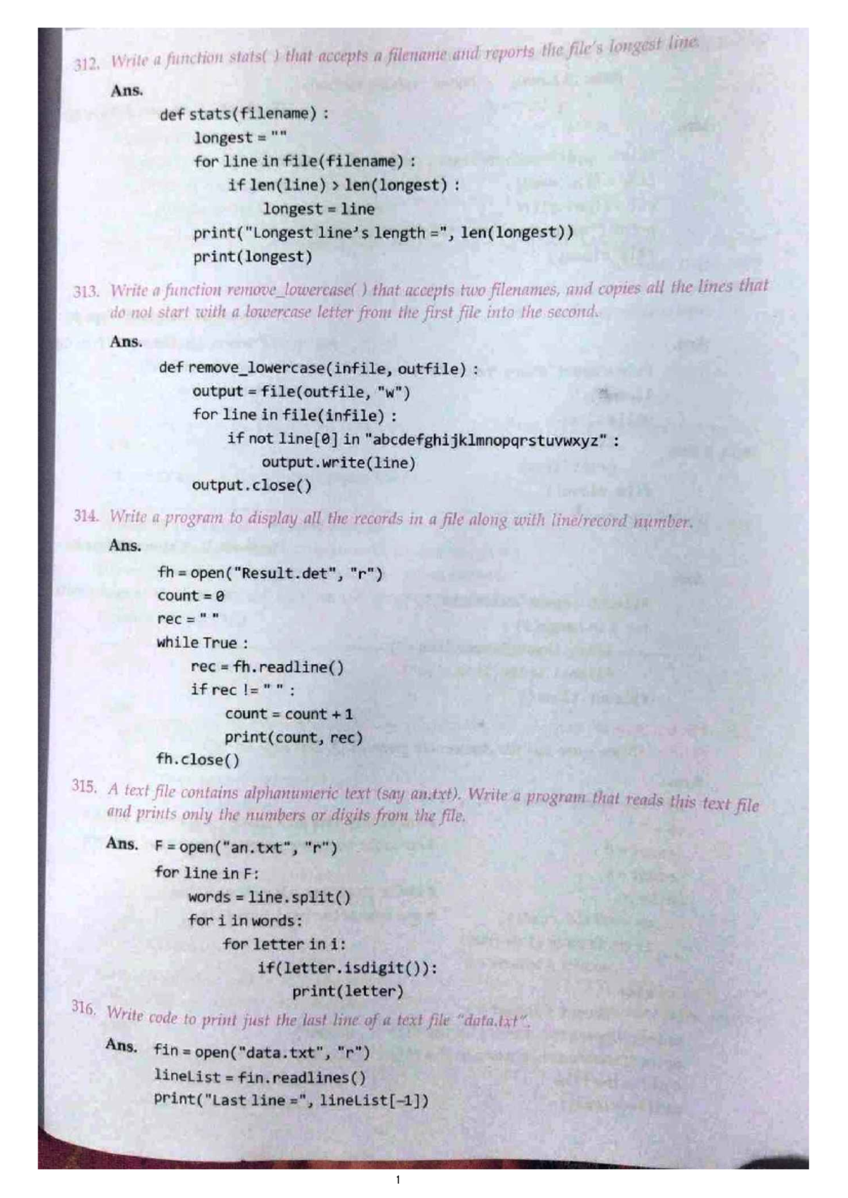 Text file solve question - 312. Write a function stats( ) that accepts a filenamie and reports ...