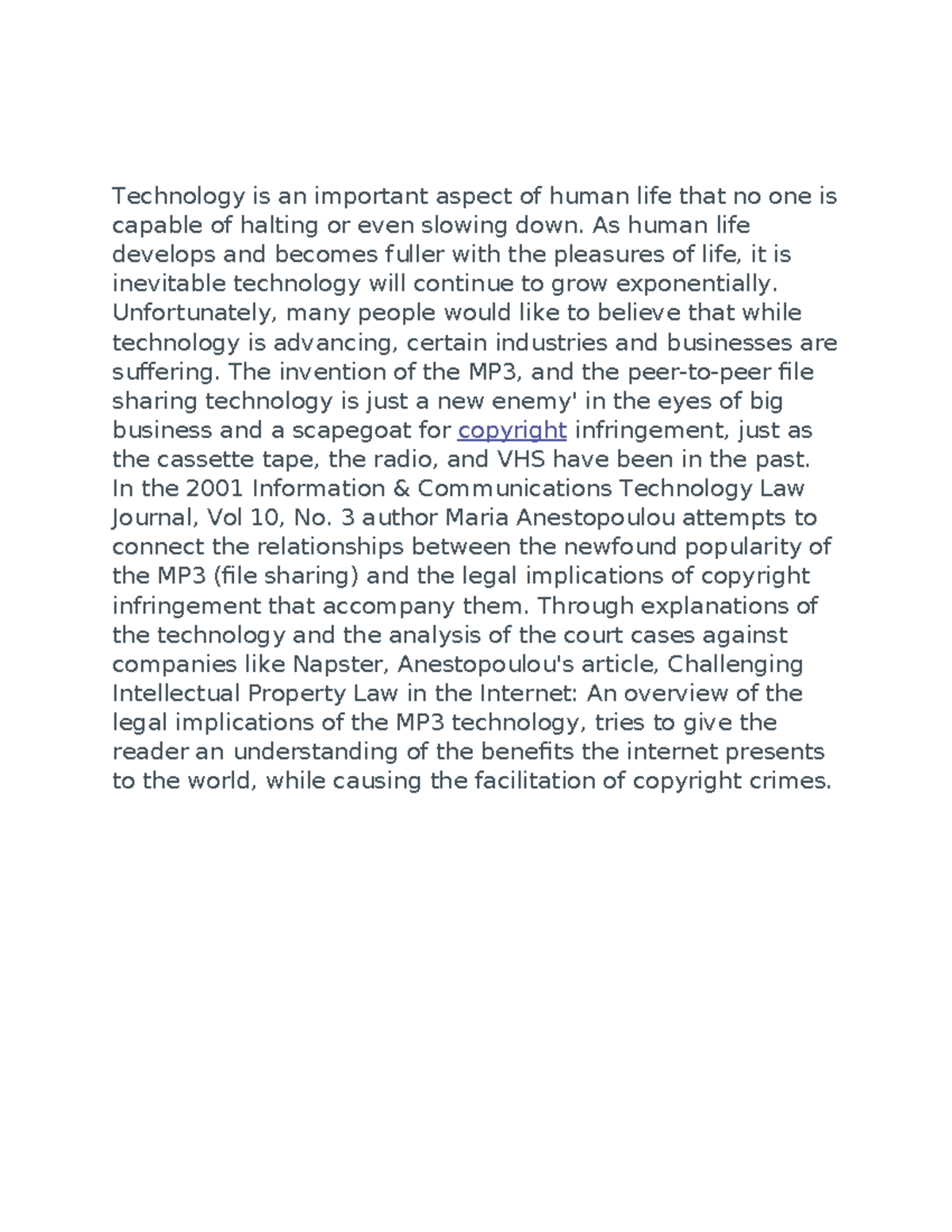 Copyrights - Technology is an important aspect of human life that no ...