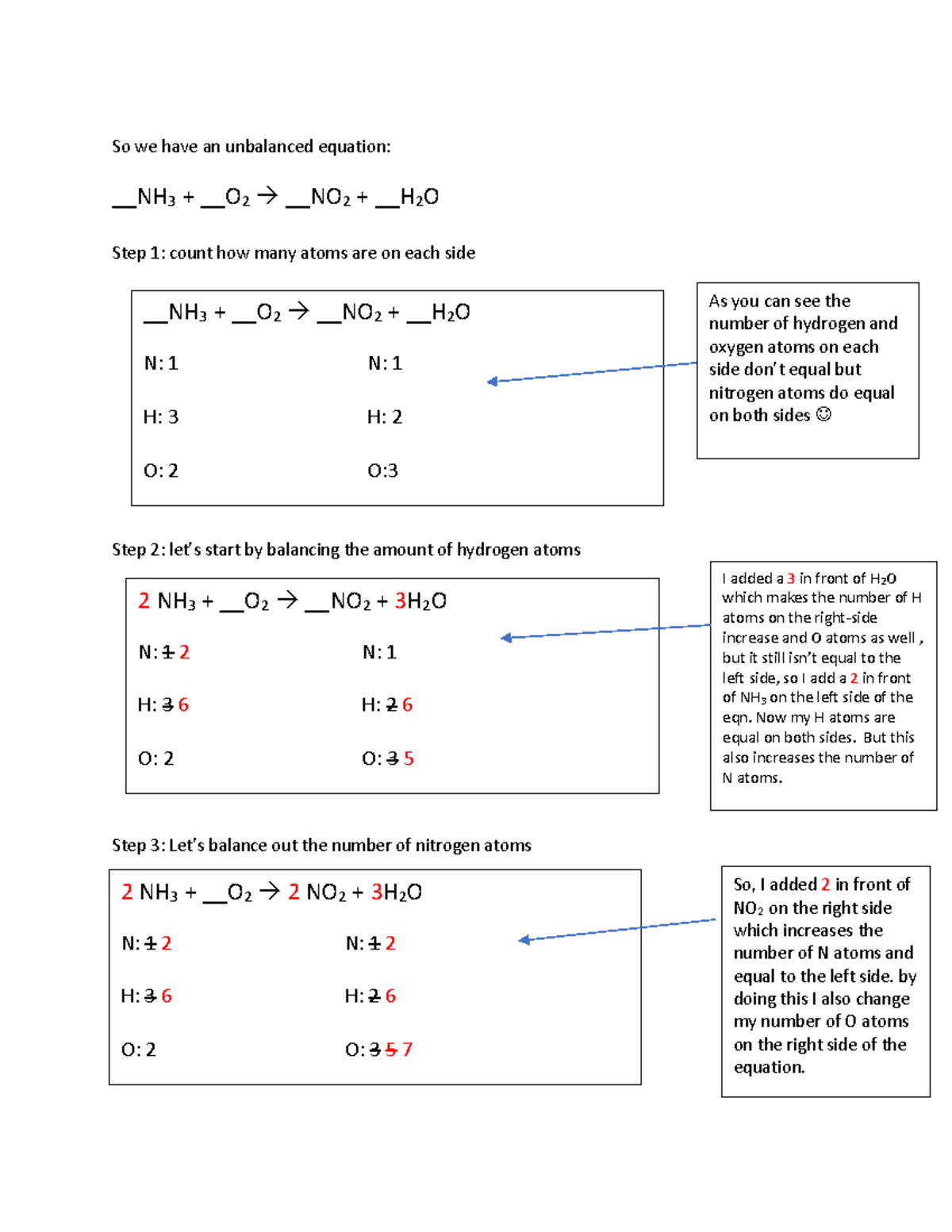 Balancing eqn 2 - You can see how I balance out this equation with each ...