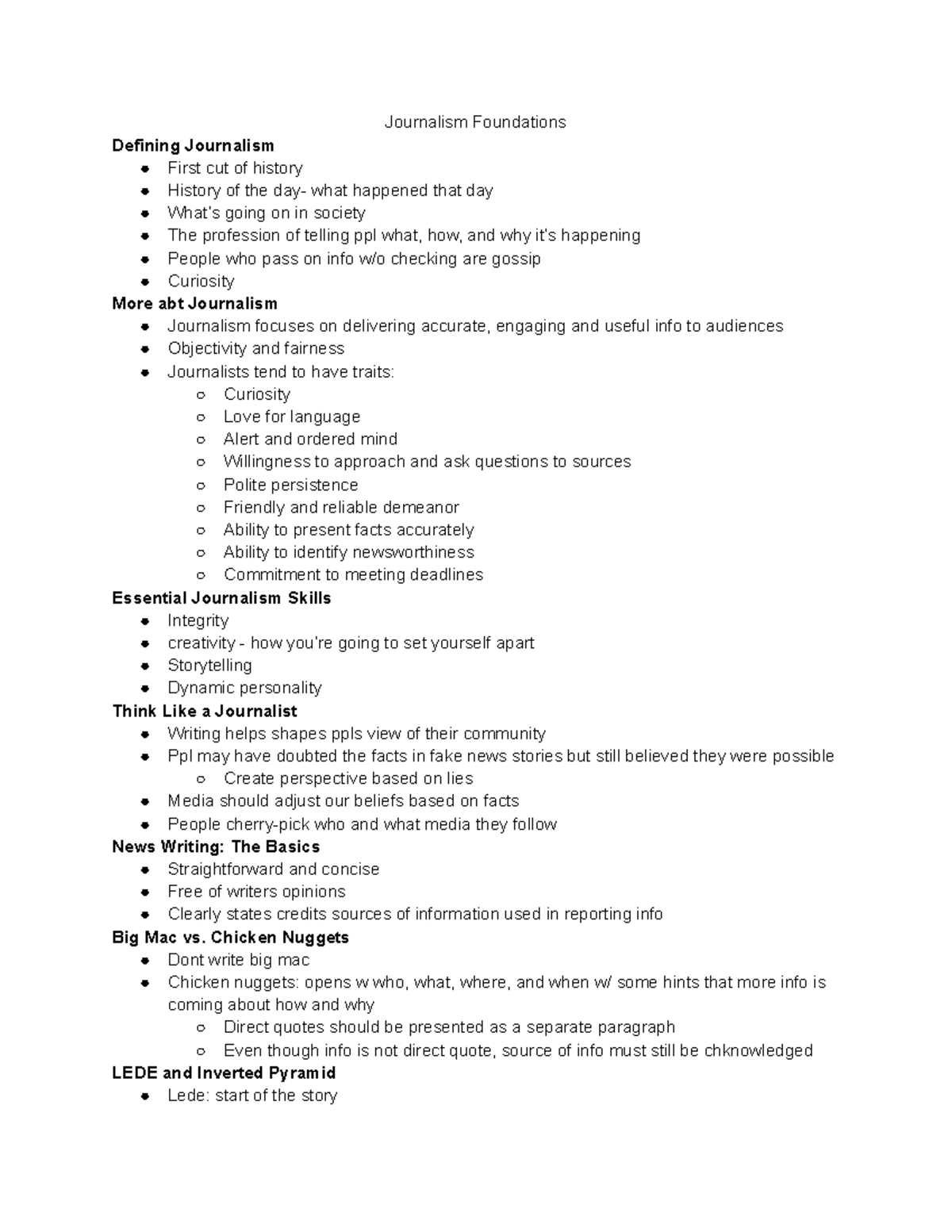 Media Writing Notes Lesson 1 - Journalism Foundations Defining ...