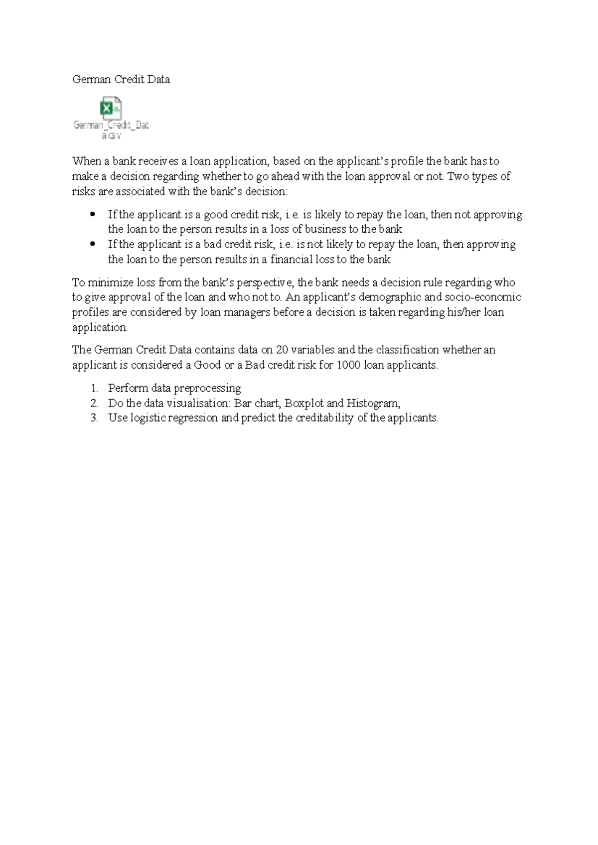 Credit Risk Analysis for a Bank - German Credit Data When a bank ...
