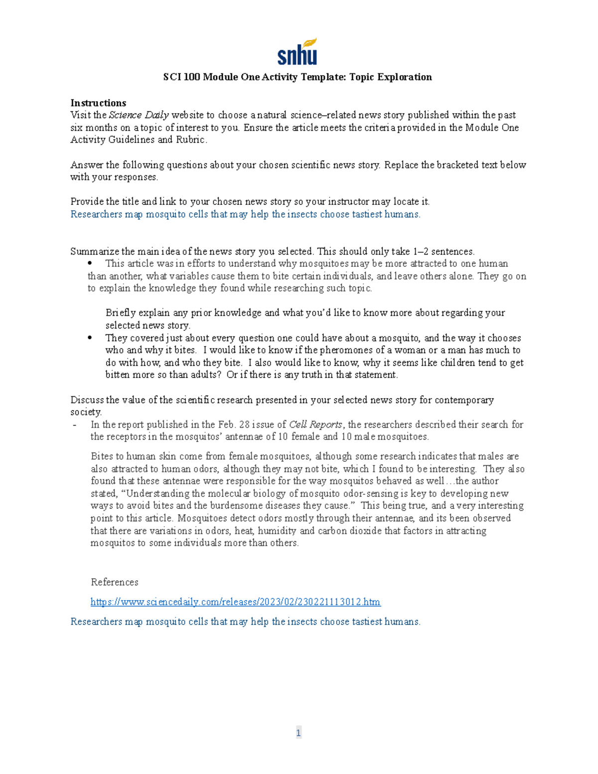 SCI 100 Module One NS - MODD 1 ASSIGNMENT - SCI 100 Module One Activity ...