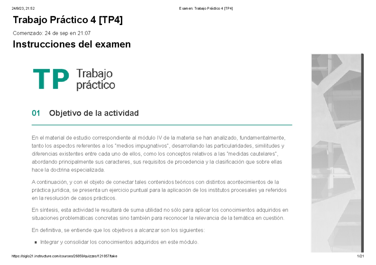 DProcesal II - Civil y Comercial TP4 - 80% - Trabajo Práctico 4 [TP4] Comenzado: 24 de sep en 21 ...