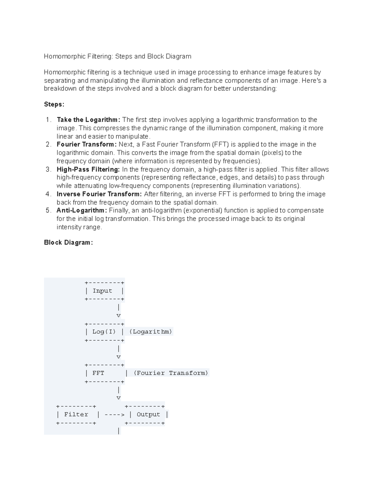 Homomorphic filter steps and block diagram - Homomorphic Filtering ...