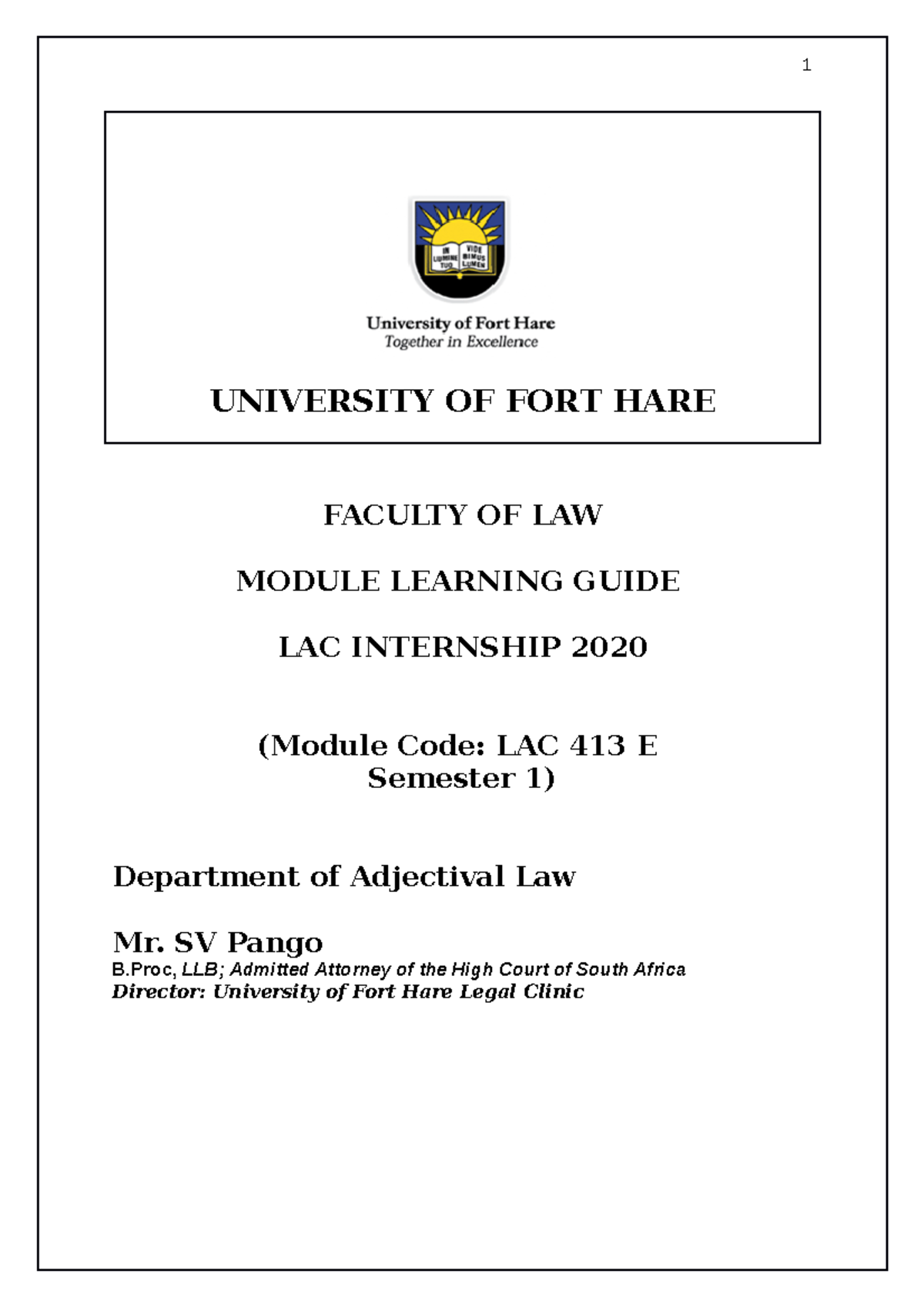 Learning Guide for LAC 2020 1st Semester - UNIVERSITY OF FORT HARE ...