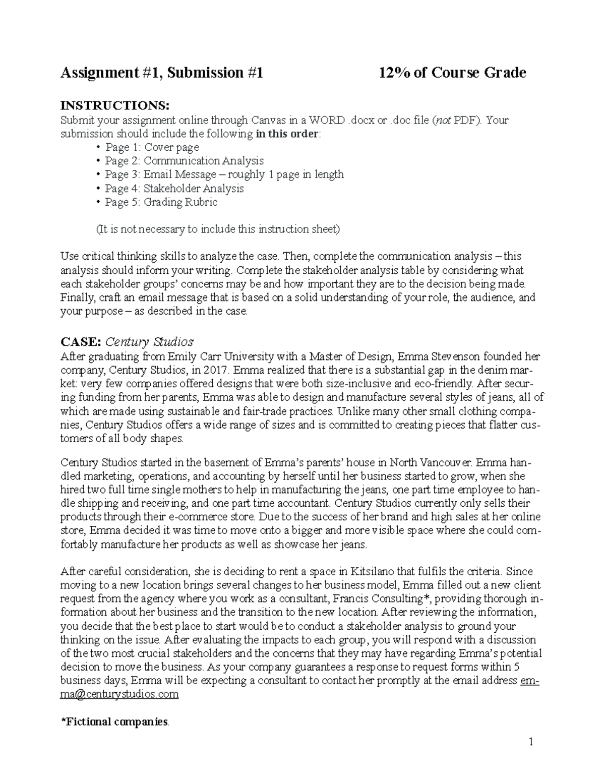 BUS217 W A1S1 Summer 2022 Final - Assignment #1, Submission #1 12% of ...