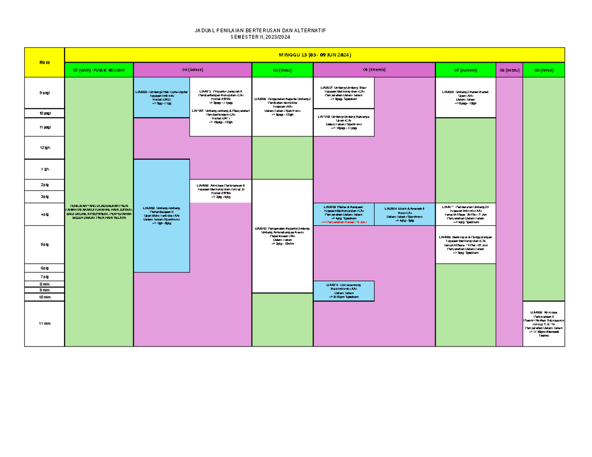 Week 13 (Final) - This is the assessment calendar for the session 2023/2024 - 03 (Isnin) -PUBLIC ...