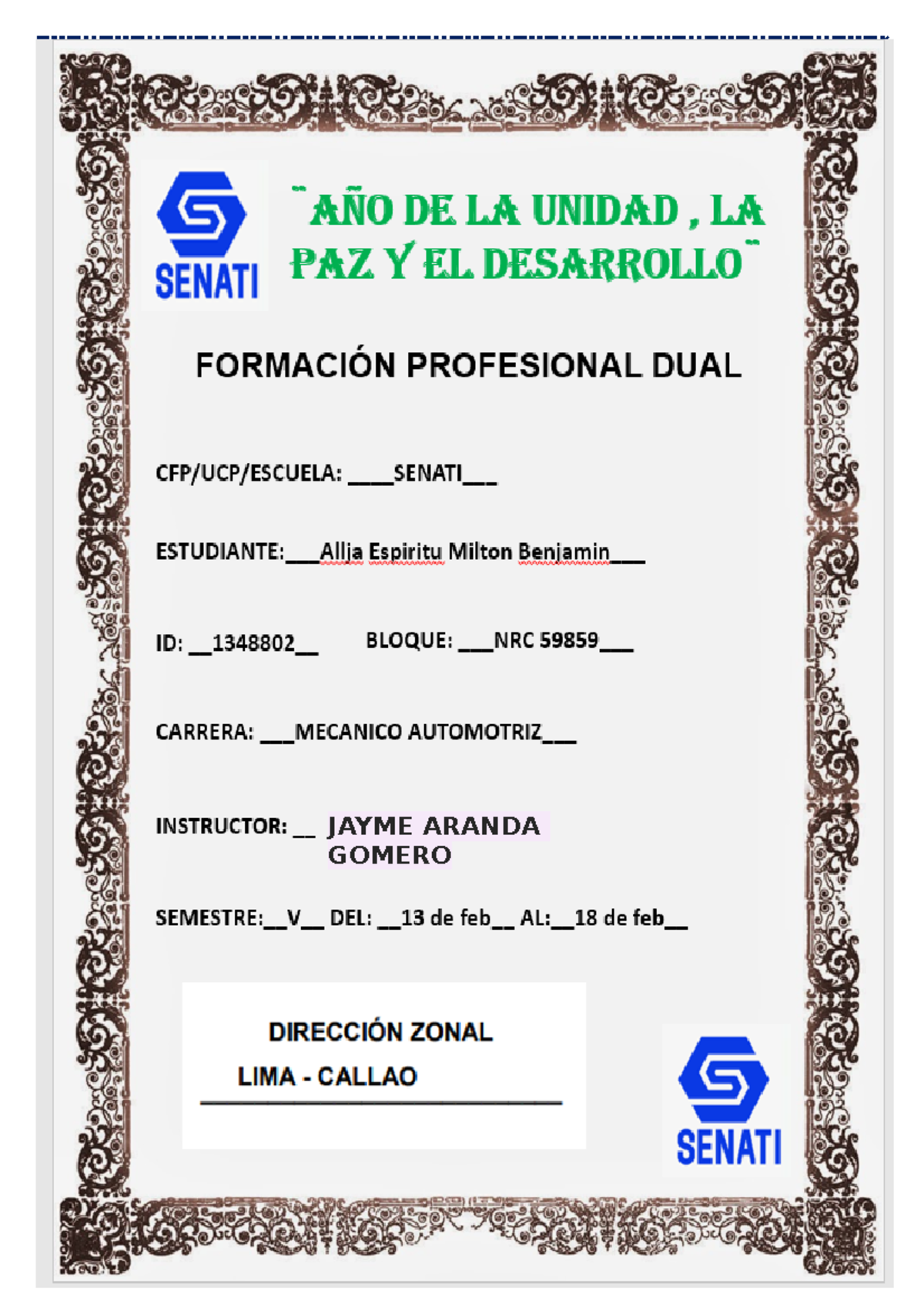 Cuaderno DE Informe- Milton Benjamin Allja 2 - JAYME ARANDA GOMERO ...