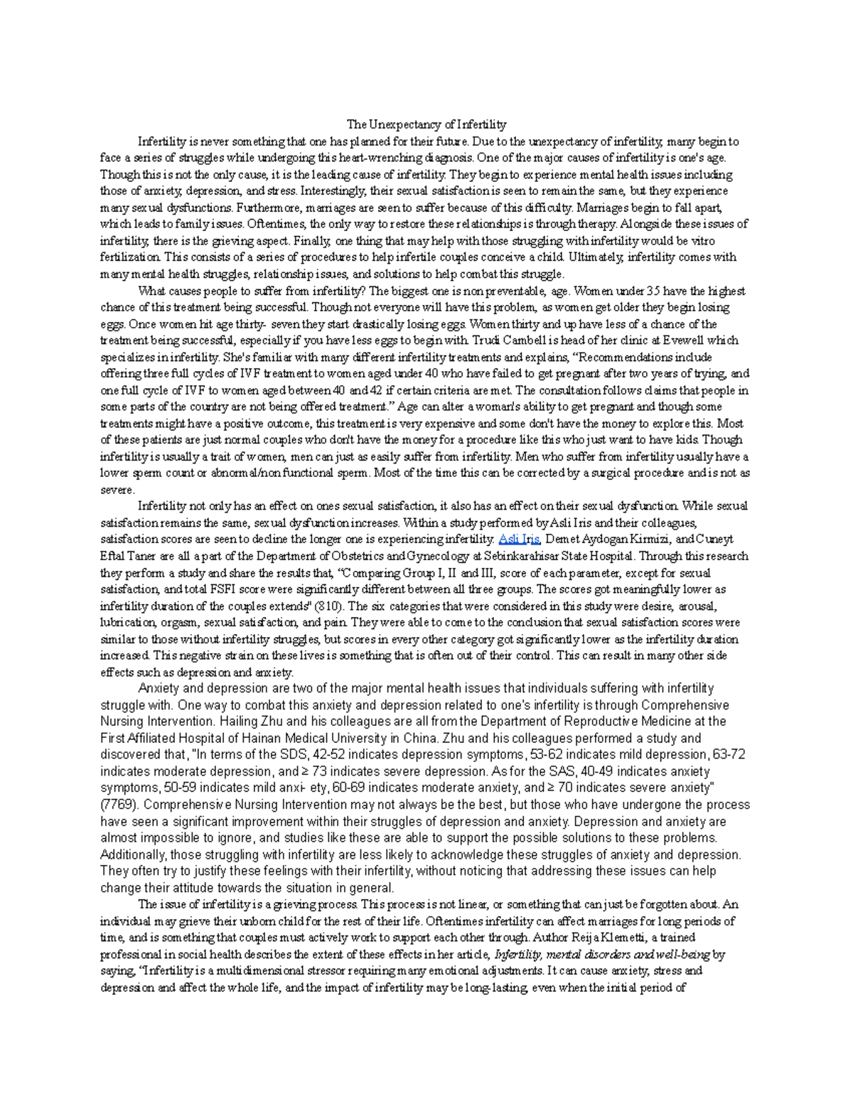 Regan Sax, Ryleigh Hall, Hannah Doran - The Unexpectancy of Infertility ...