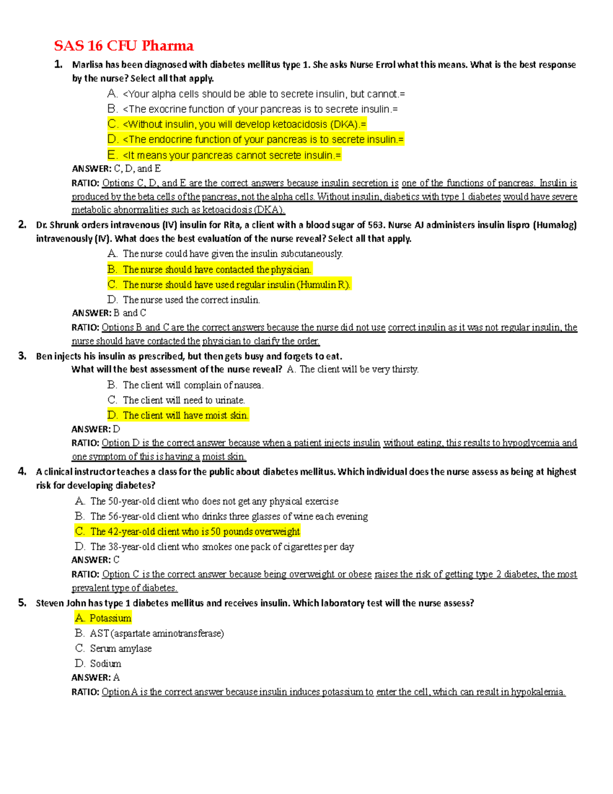 SAS 16-22 except 20&23 CFU Pharma - SAS 16 CFU Pharma 1. Marlisa has been diagnosed with ...