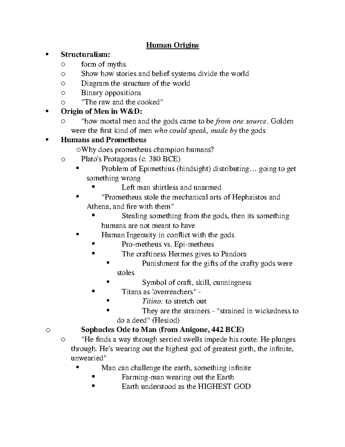 CLAS 110 Lecture 6 - Classical Mythology Fall 2018 Notes - Human ...
