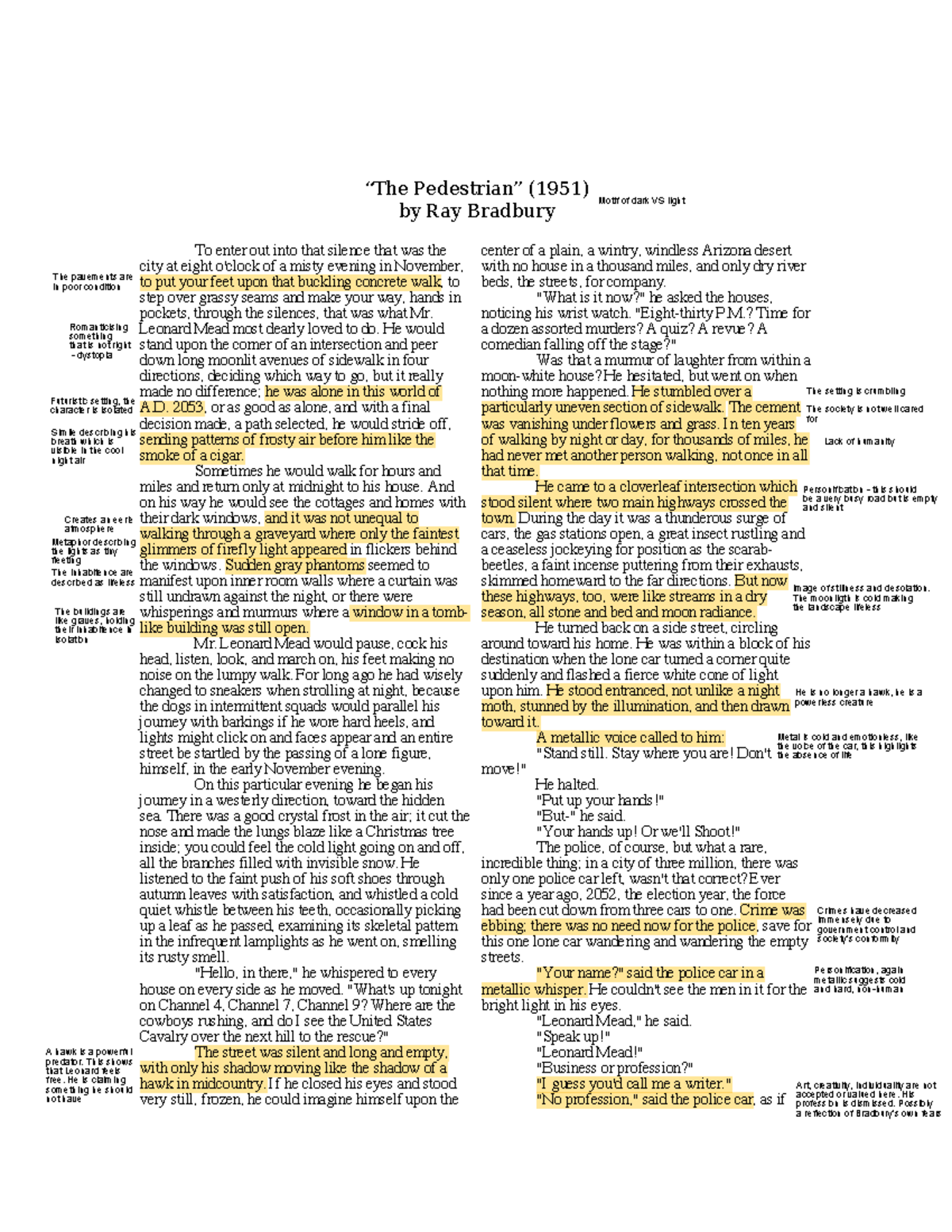 The Pedestrian short story annotated - !"#$%&$'$()*+,-.%/ 45%6,5%7*,'48 ...