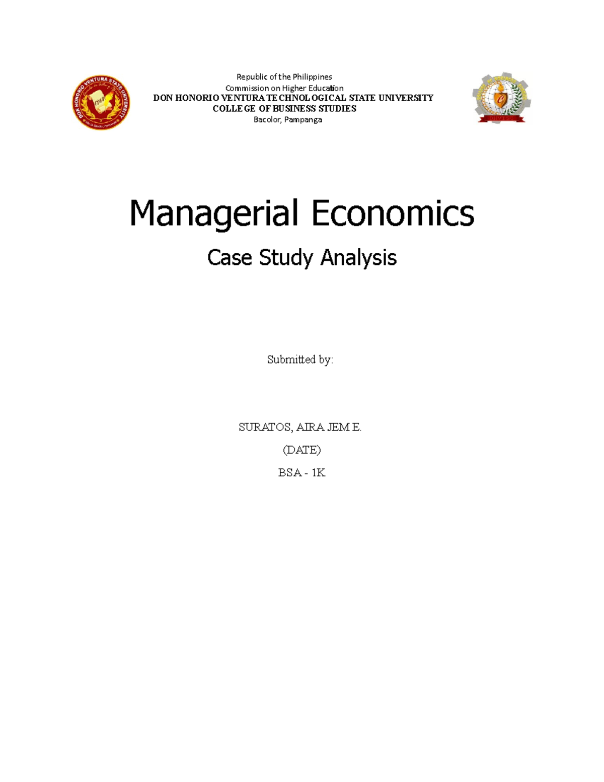 CASE Study ECON - Republic of the Philippines DON HONORIO VENTURA ...