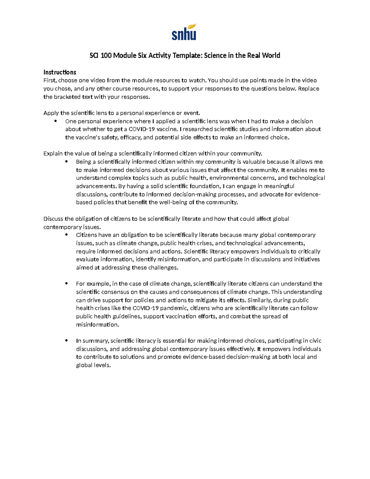 SCI 100 Module Six Activity hennessy - SCI 100 Module Six Activity ...