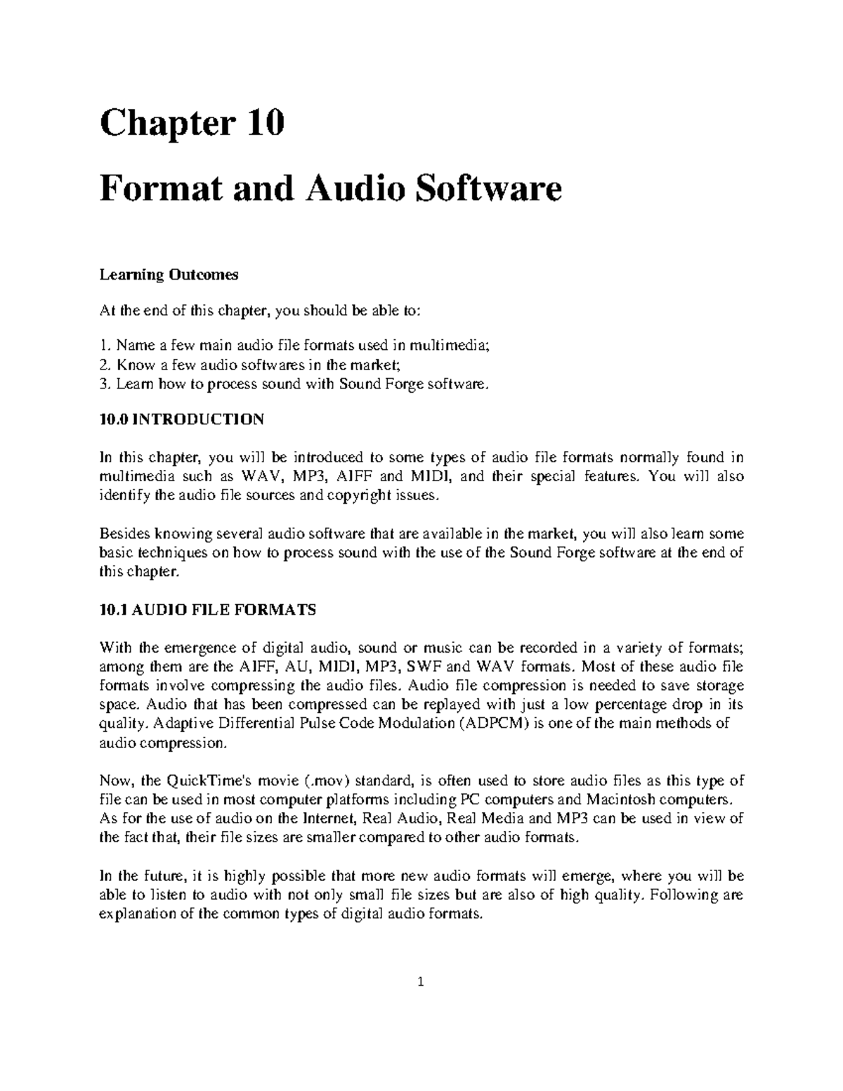 Chapter 10 - lecture notes from college - Chapter 10 Format and Audio ...