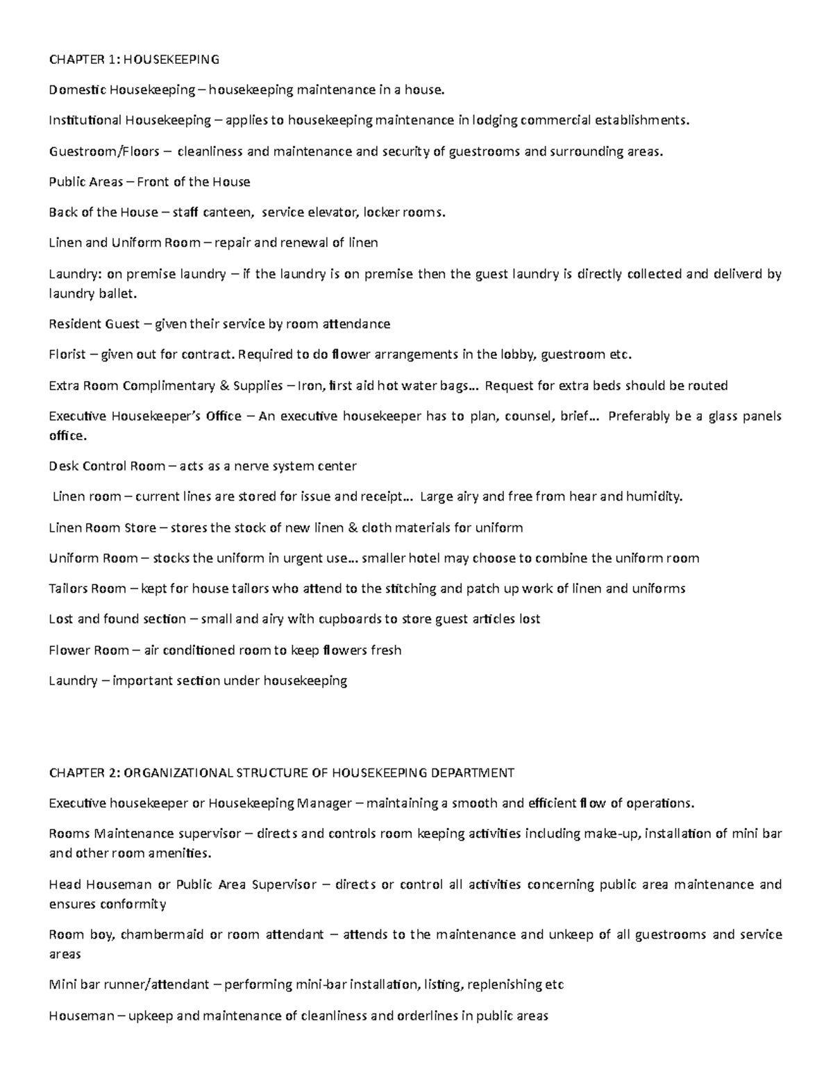 Reviewer (Filo) - Hsusgd - CHAPTER 1: HOUSEKEEPING Domestic ...