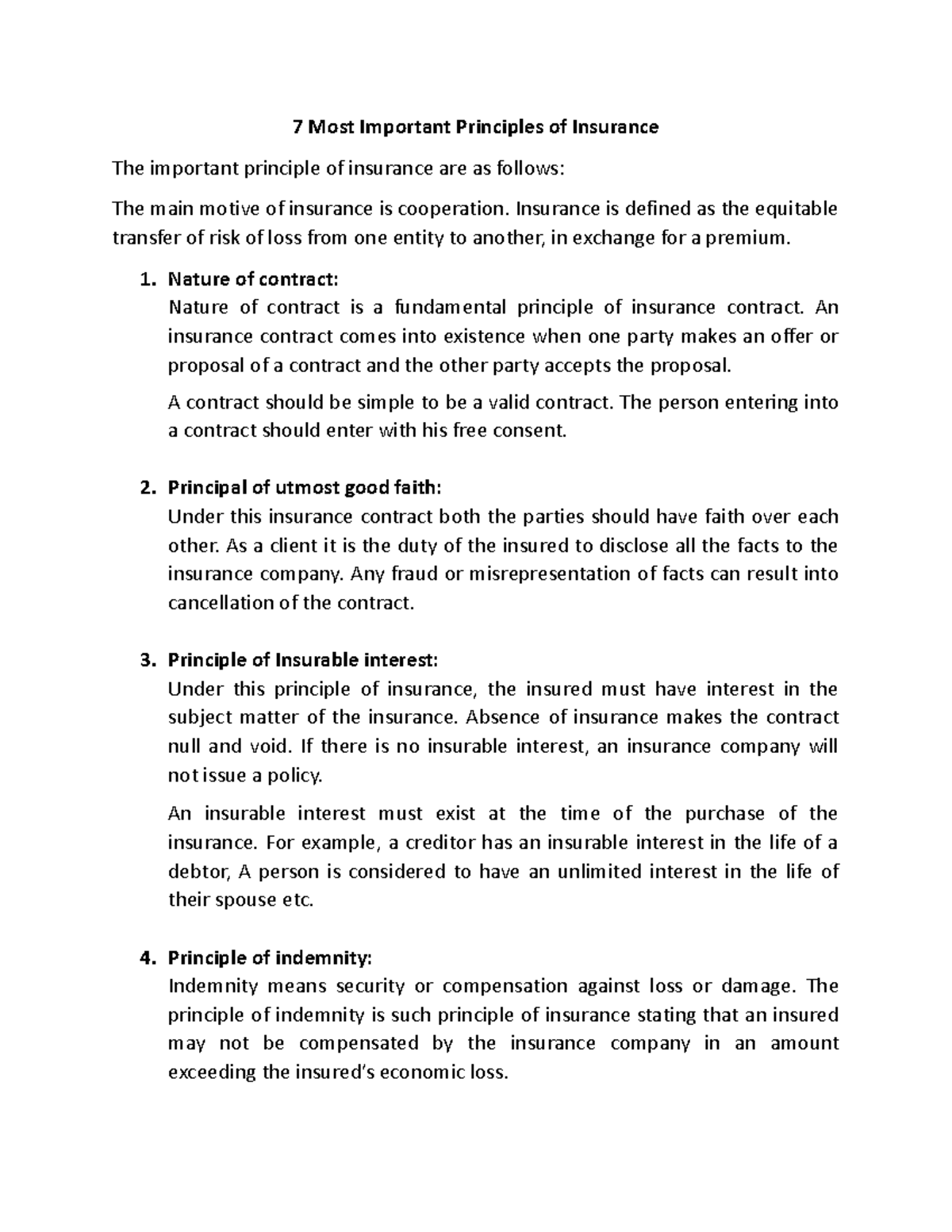 7 Most Important Principles of Insurance - Insurance is defined as the ...