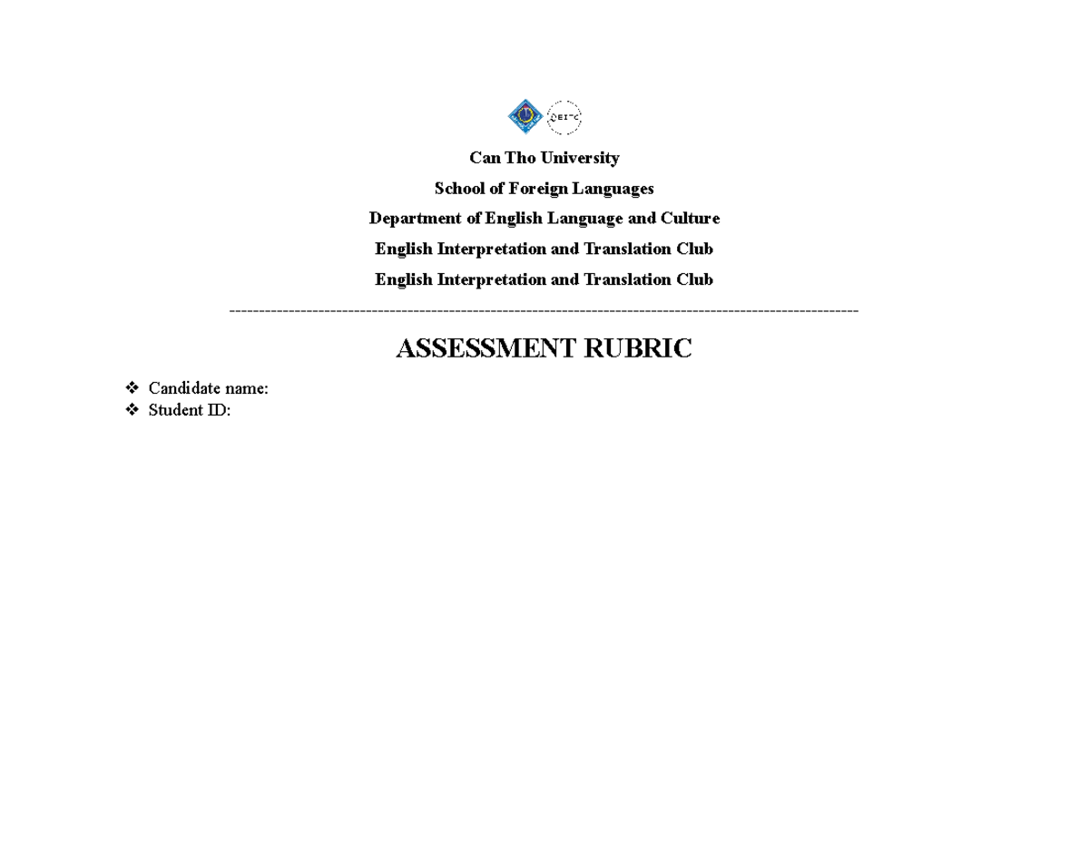 Grading Rubric - Can Tho University School of Foreign Languages ...