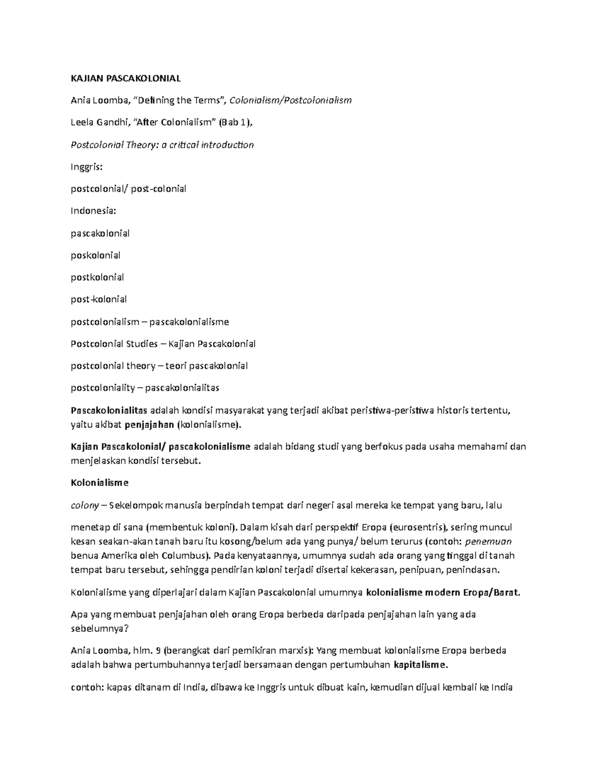 Kajian Pascakolonial - KAJIAN PASCAKOLONIAL Ania Loomba, “Defining the ...