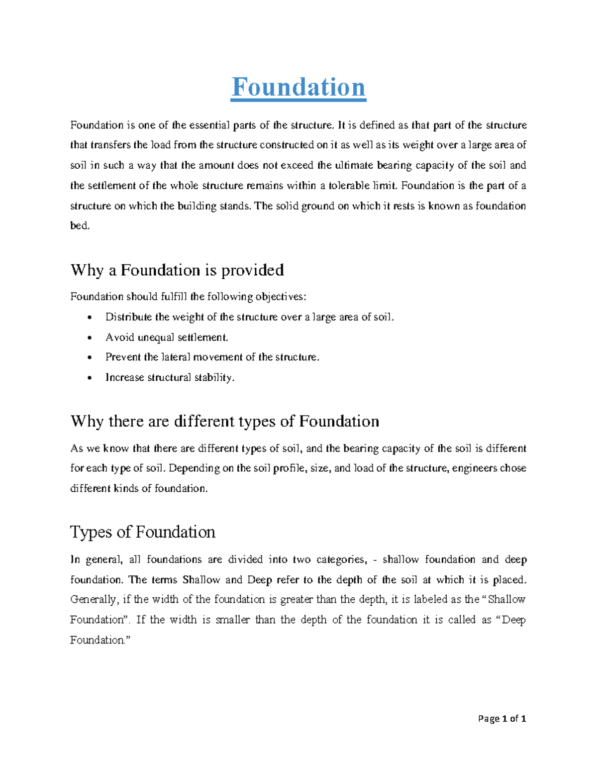 1) Foundation, Types of Foundation - Page 1 of 1 Foundation Foundation ...