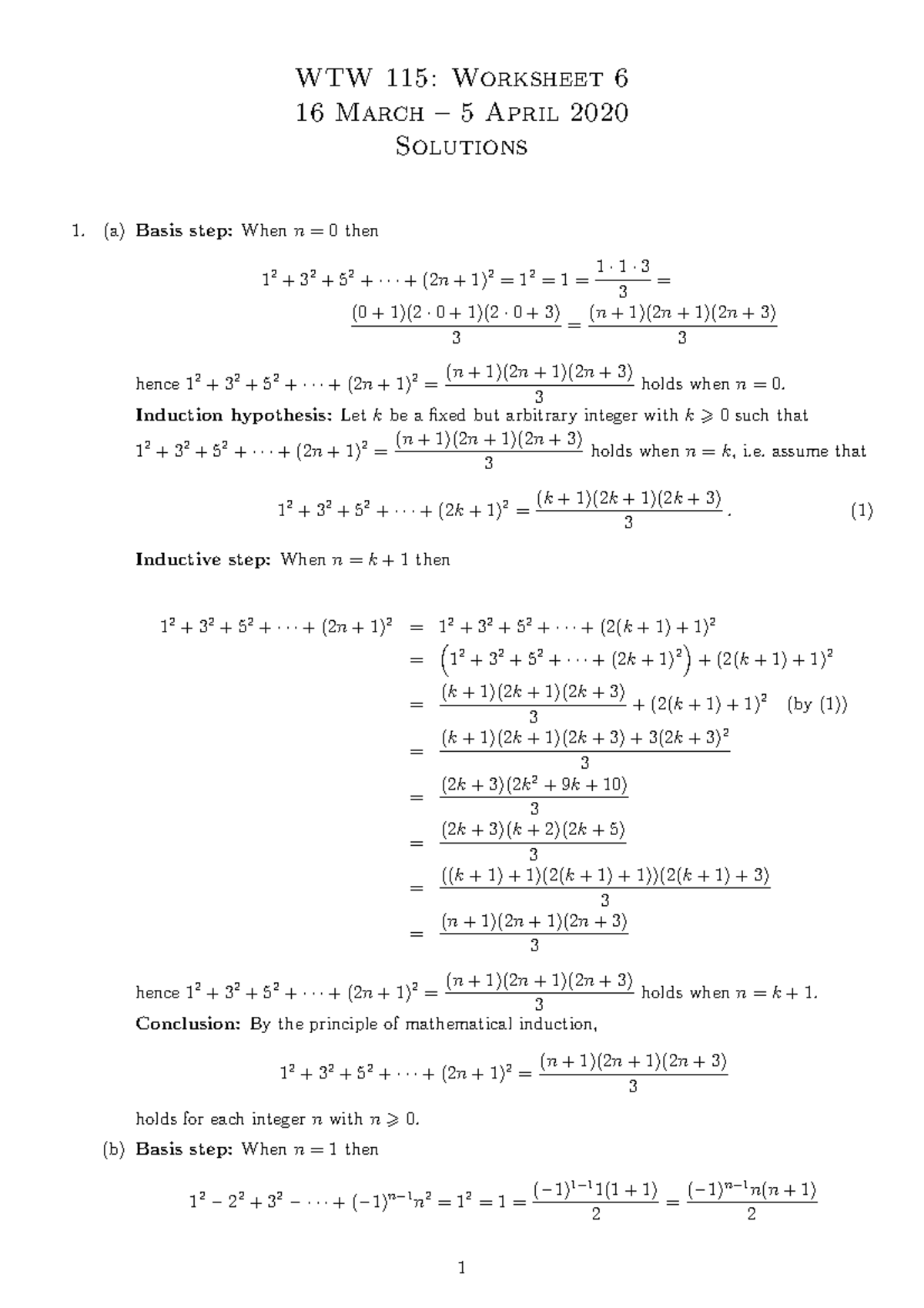 WTW 115 Worksheet 6 (2020) (Solutions) - WTW 115: Worksheet 6 16 March ...