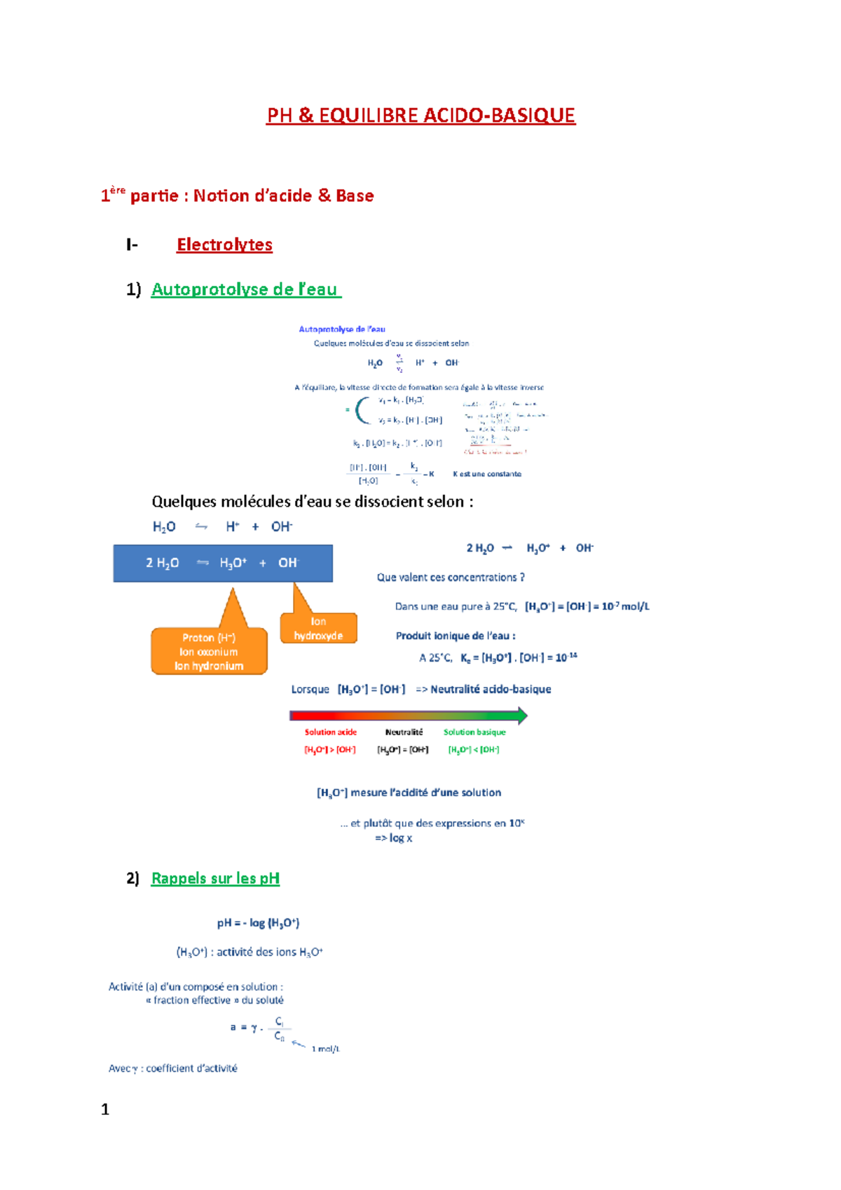 PH et équilibre acido-basique - PH & EQUILIBRE ACIDO-BASIQUE 1 ère ...