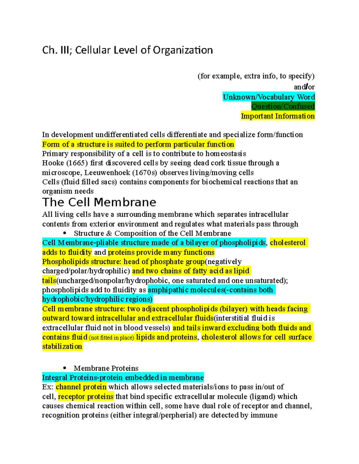 Human AP Notes - Chapter 3 - Anatomy and Physiology - Ch. III; Cellular ...