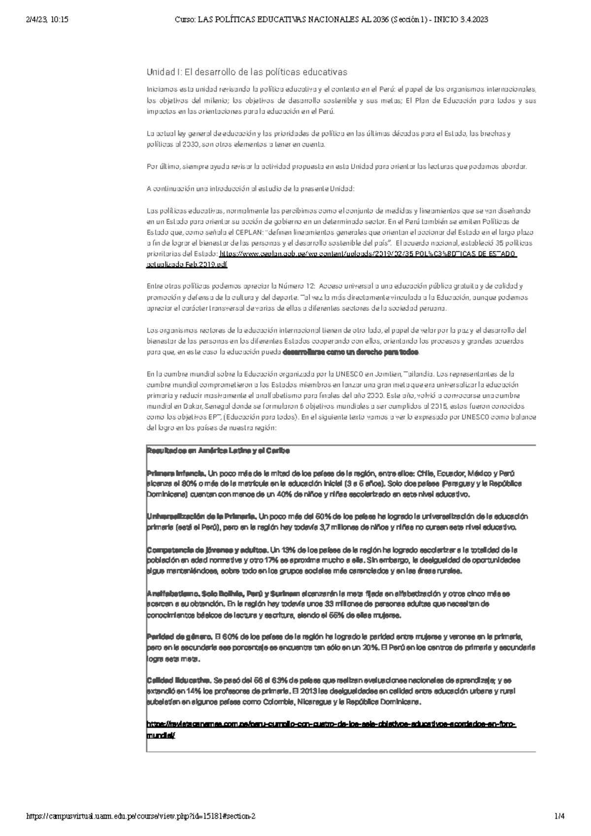 Unidad 1 EL Desarrollo DE LAS POLÍ Ticas Educativas Nacionales AL 2036 (Sección 1) - Inicio 3 ...