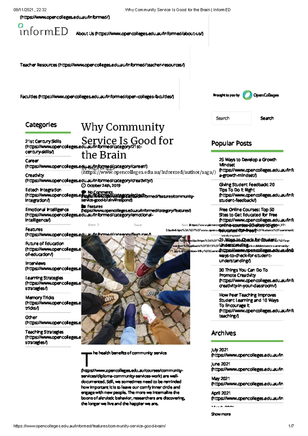 Why Community Service Is Good for the Brain Inform ED - Categories 21st ...