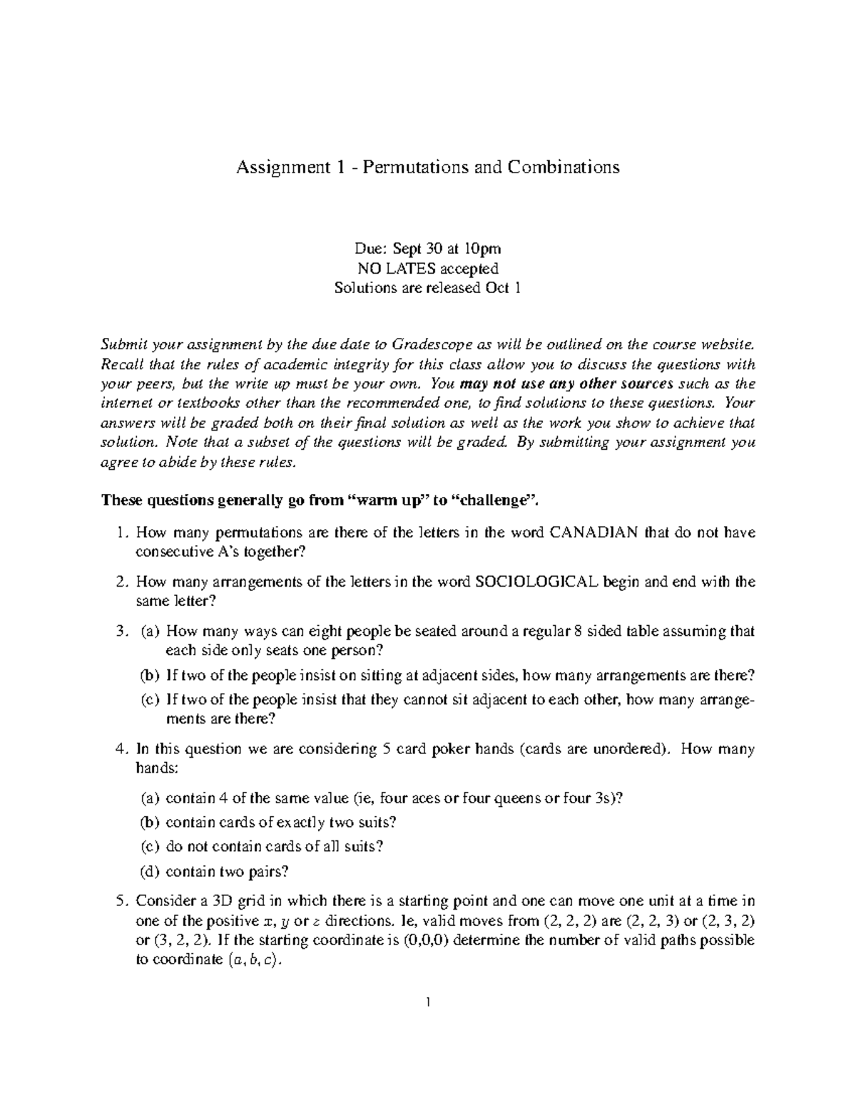 A1 2022 Discrete Math Assignment 1 Assignment 1 Permutations And Combinations Due Sept 30