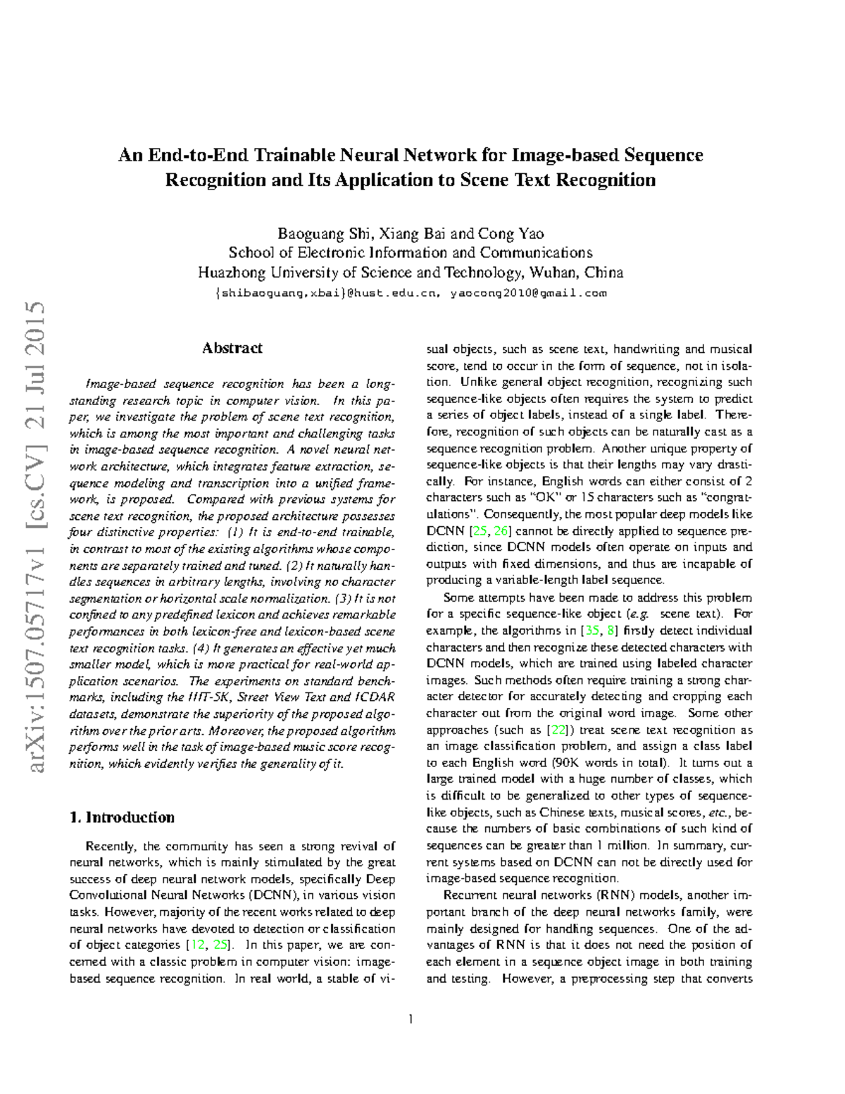An End-to End Trainable Neural Network for Image-based Sequence Recognition and Its Application ...
