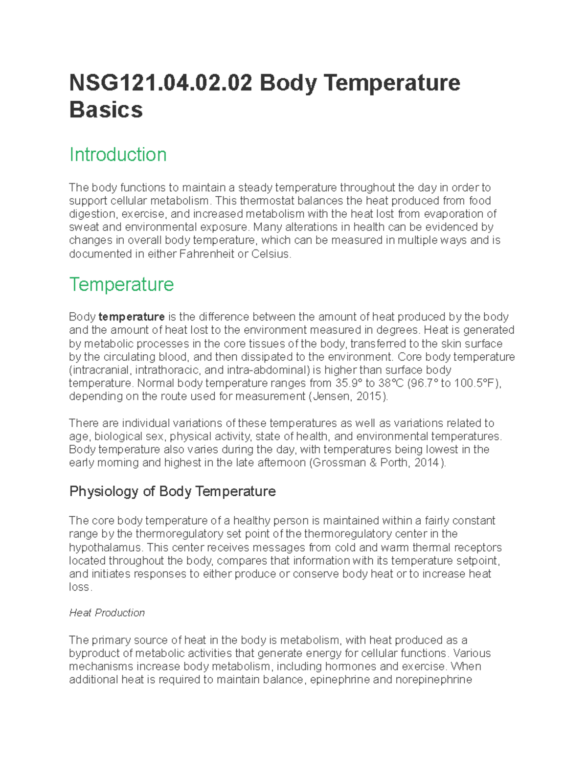 NSG121.04.02.02 Body Temperature Basics - NSG121.04.02 Body Temperature ...