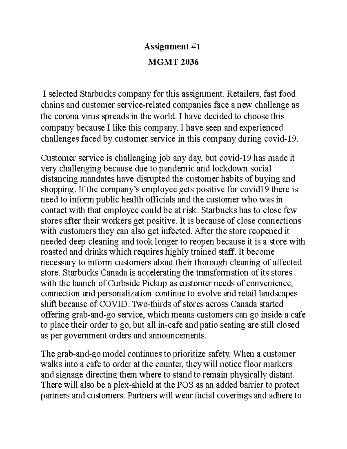 Customer service #1 - assignment 1 case study - Assignment # MGMT 2036 ...