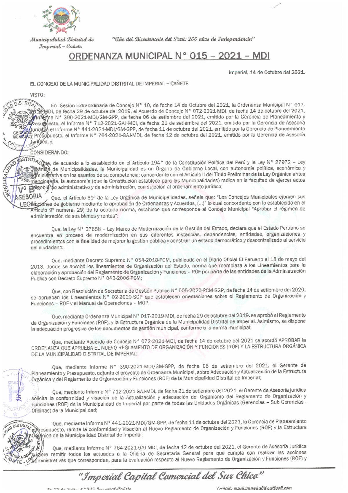 14.10.21 Ordenanza ROF - Fundamentos y Principios del Estado - Studocu