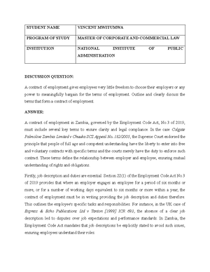 Employment law assignment - NATIONAL INSTITUTE FOR PUBLIC ...