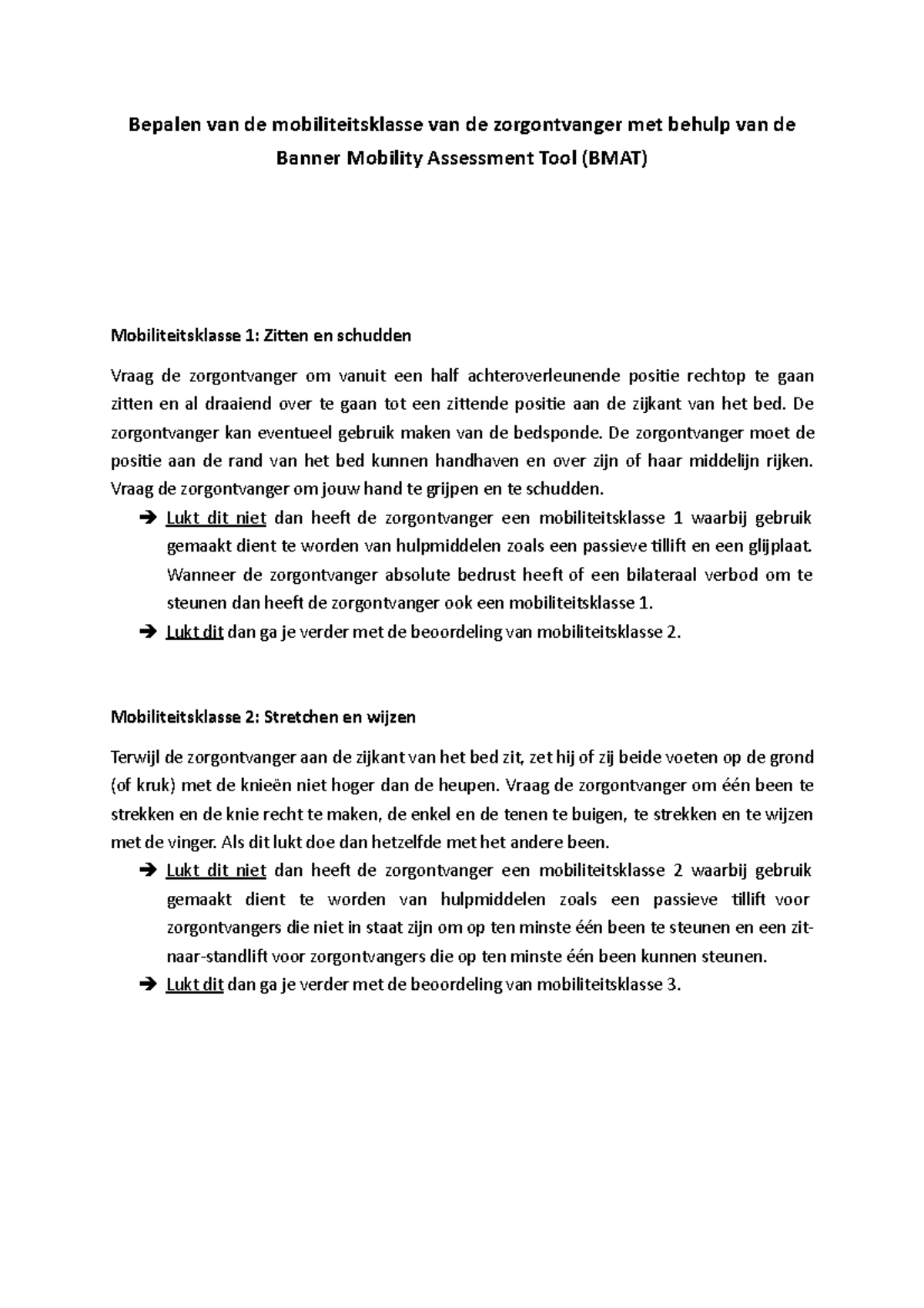 Banner Mobility Assessment Tool - De zorgontvanger kan eventueel ...