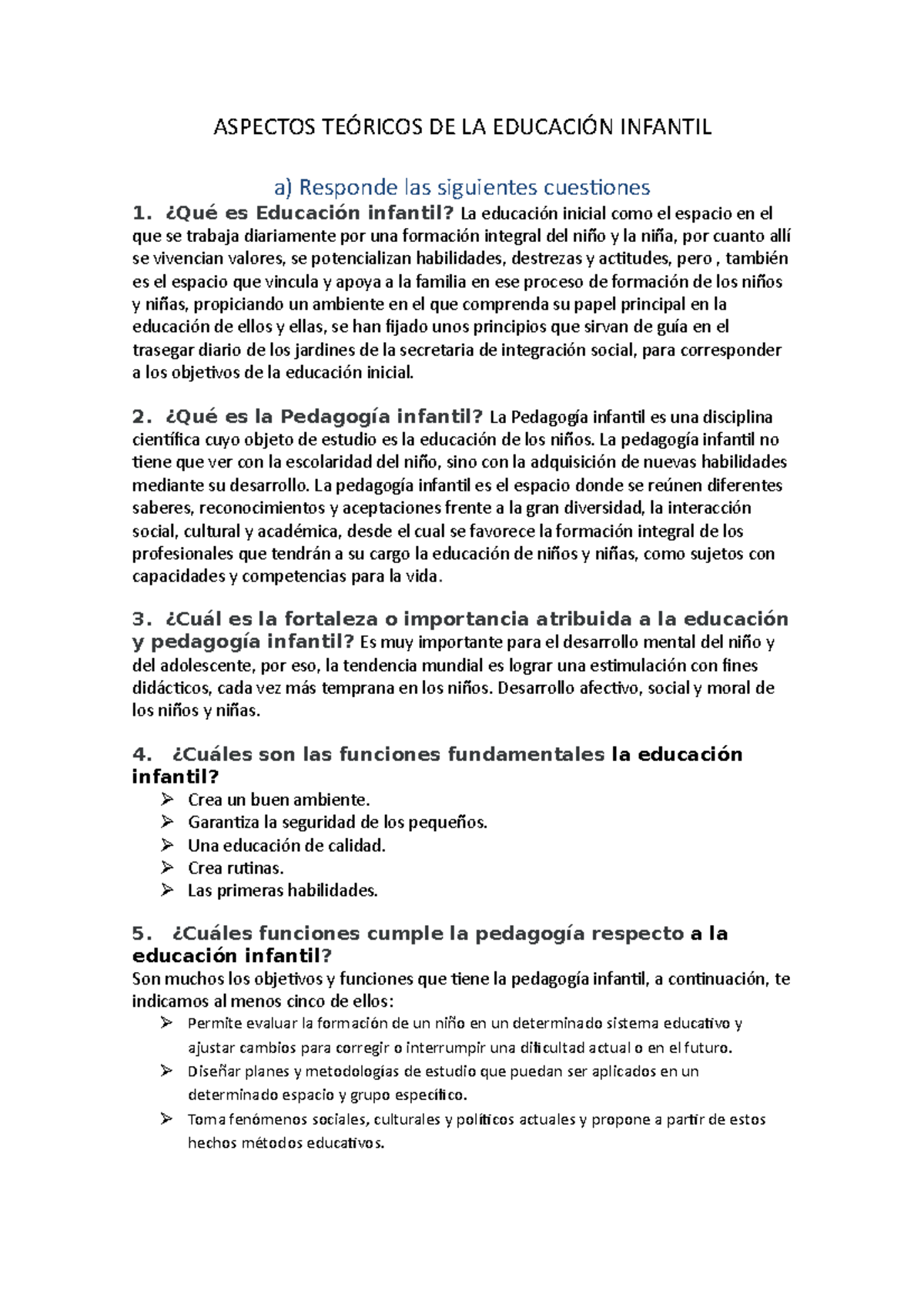 Aspectos Teóricos De La Educación Infantil Tarea Aspectos Teóricos De