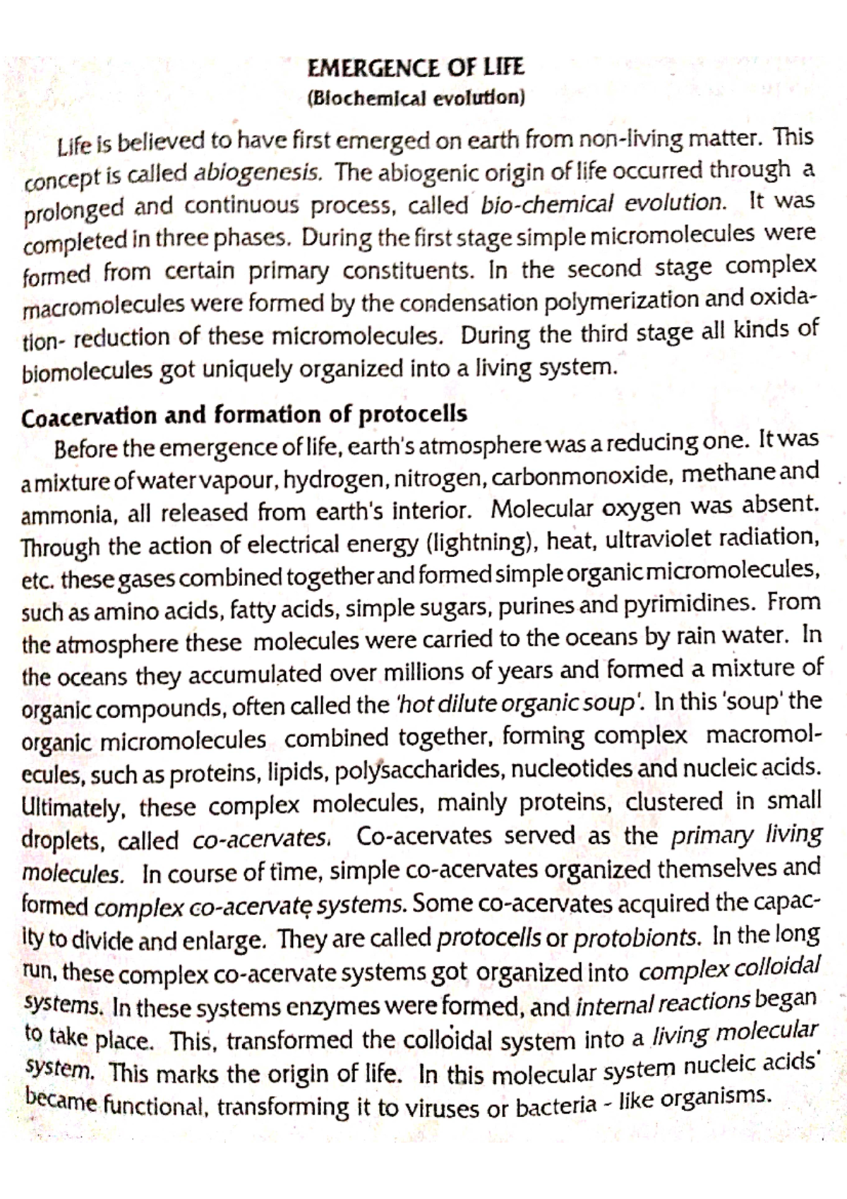 Chapter-4, Origin and Evolution of life.Part-1 -Emergence of life ...