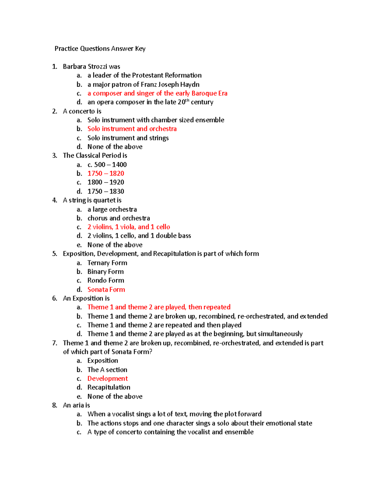 MUSC 1010 Mid-Term 2 Practice Questions Answer Key - Practice Questions ...
