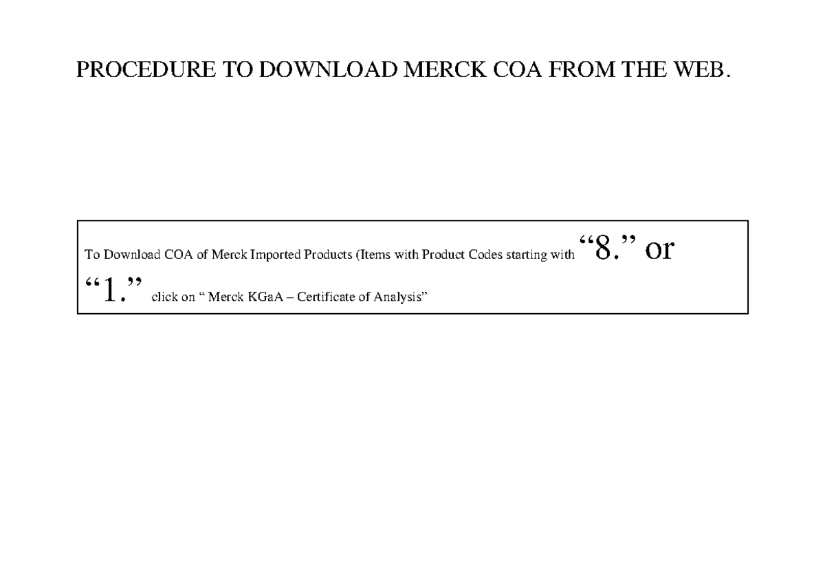 COA MSDS Download Procedure - PROCEDURE TO DOWNLOAD MERCK COA FROM THE WEB Download COA of Merck ...