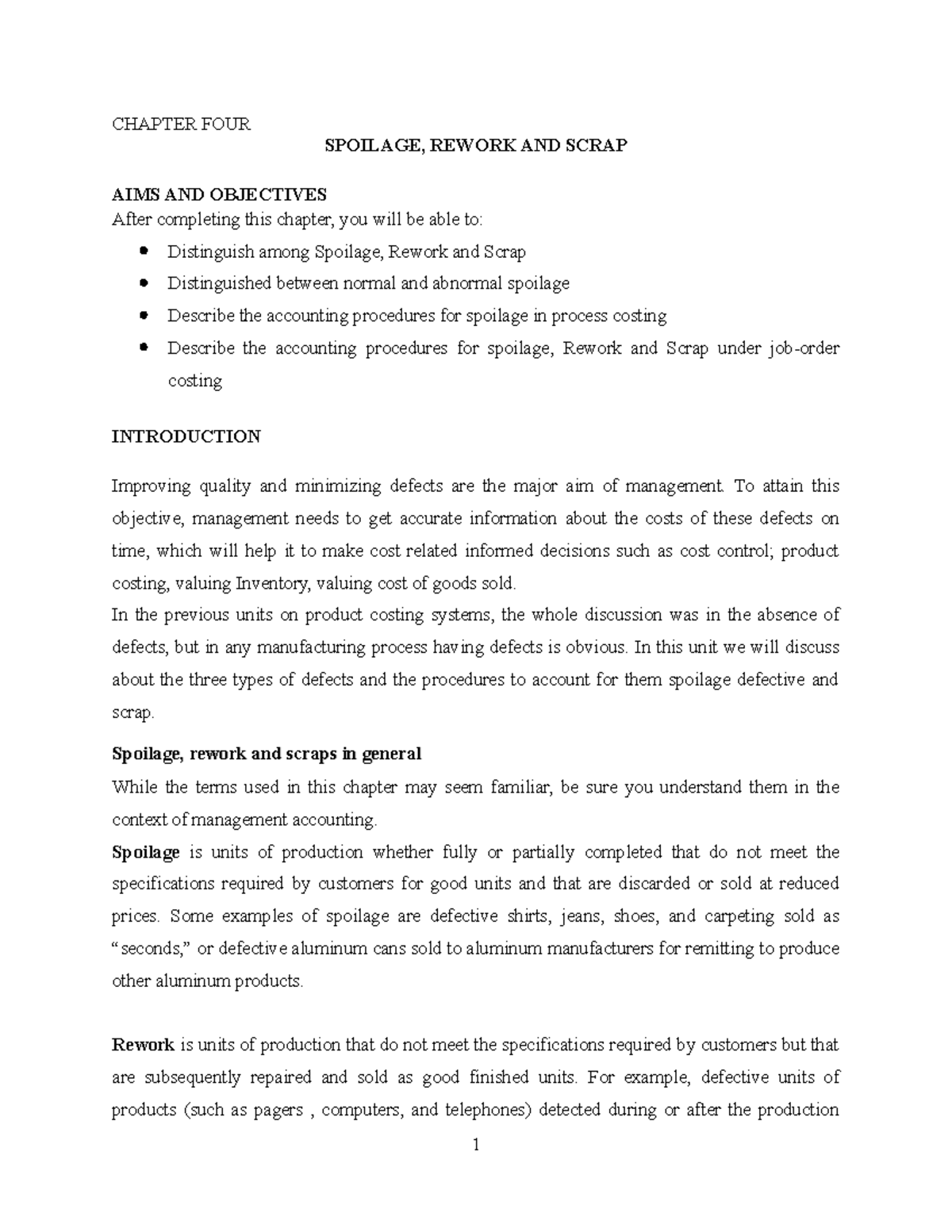 cost assignment - CHAPTER FOUR SPOILAGE, REWORK AND SCRAP AIMS AND ...