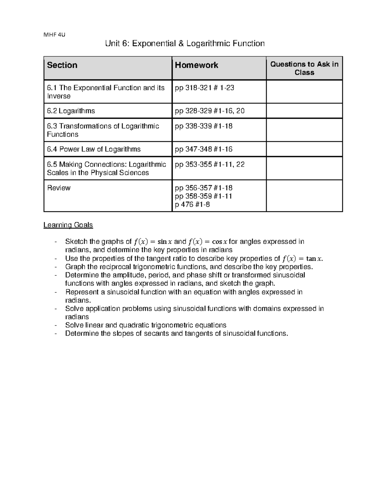 MHF 4U1 Unit 6 Package - Yyy - MHF 4U Unit 6 : Exponential ...